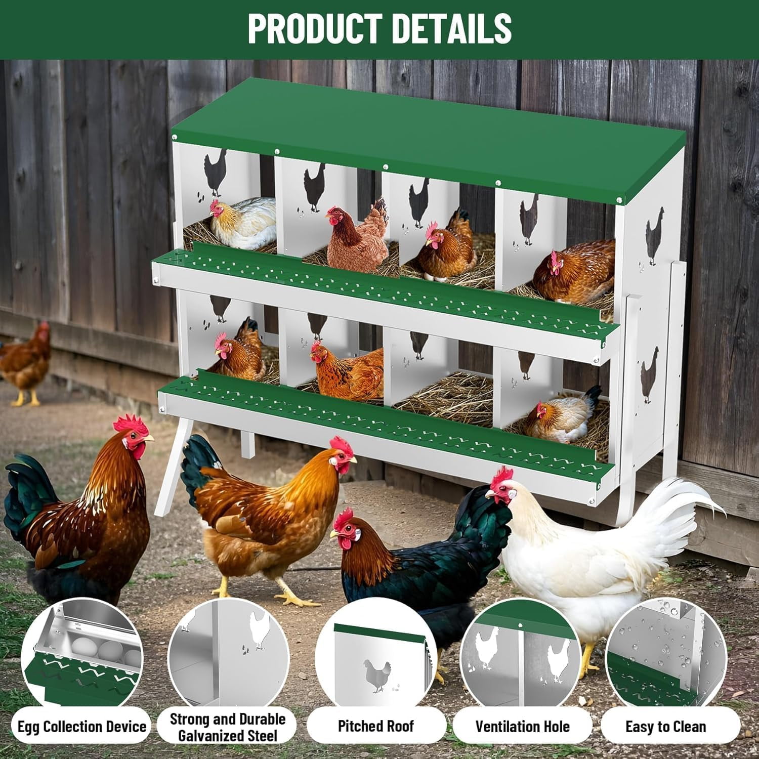 Garvee Chicken Nesting Box Metal Nesting Boxes for Chicken Coop Easy ...