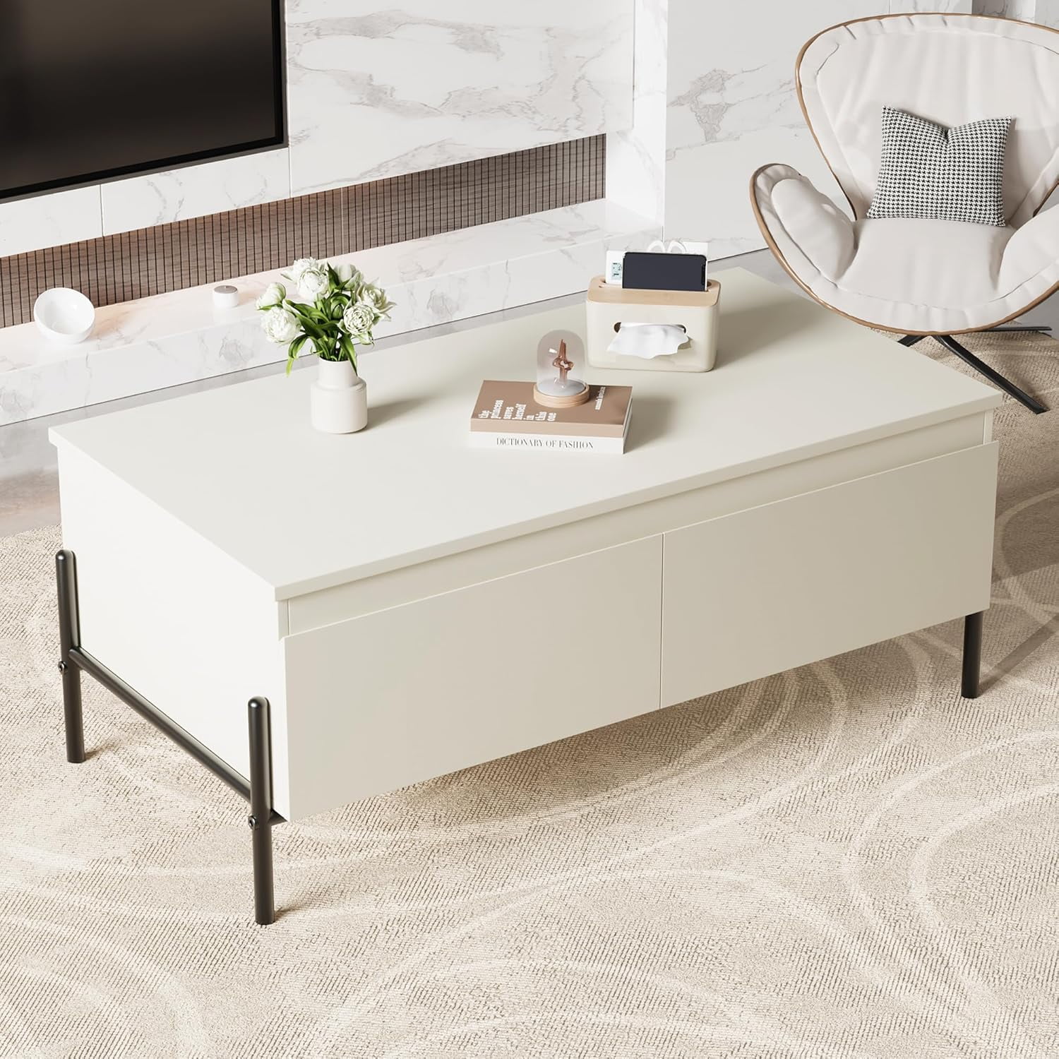 Garvee Coffee Table White Center Table Modern Living Room Table with ...