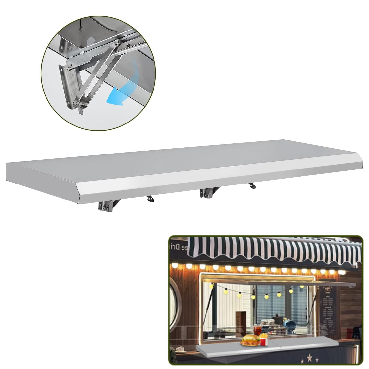 Garvee Concession Shelf, 48" x 12" Stainless Steel Folding Serving ...