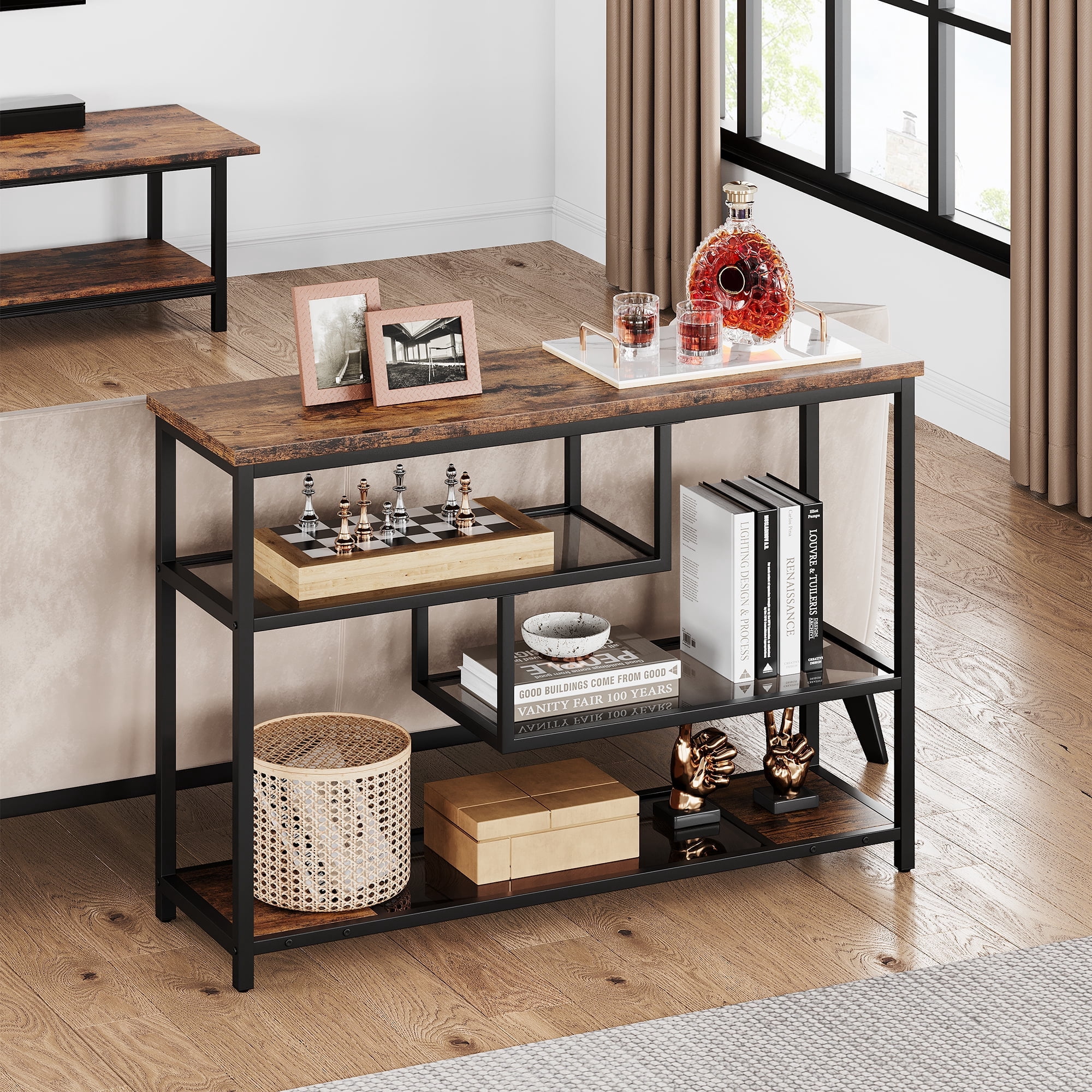 Garvee Industrial Console Table with 4 Tier Shelves, with Storage, MDF ...