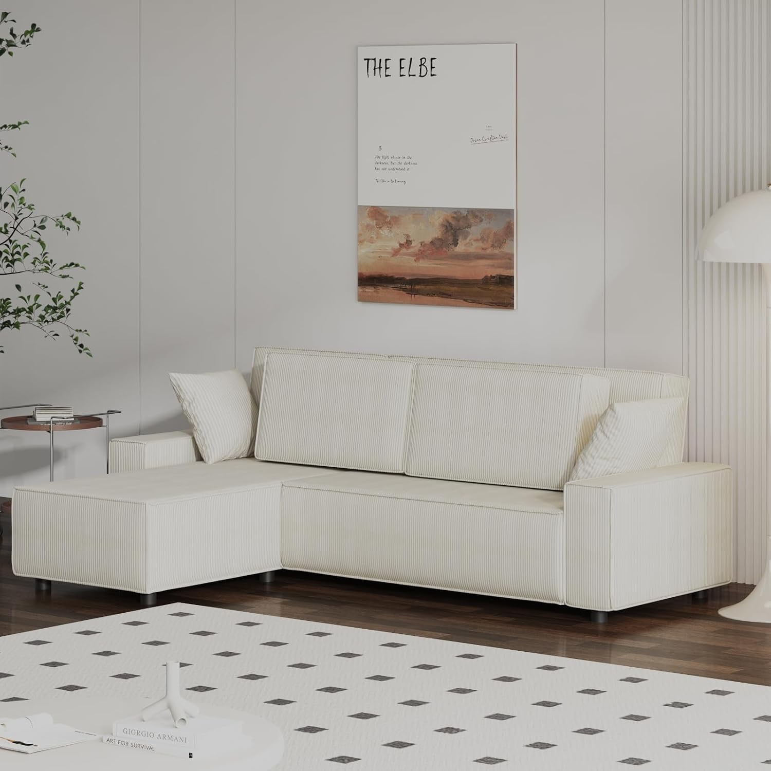 Garvee Corduroy Stripe 96 Inch Large Couch, Modern L Shaped Oversized Sectional Sofa with Deep ...