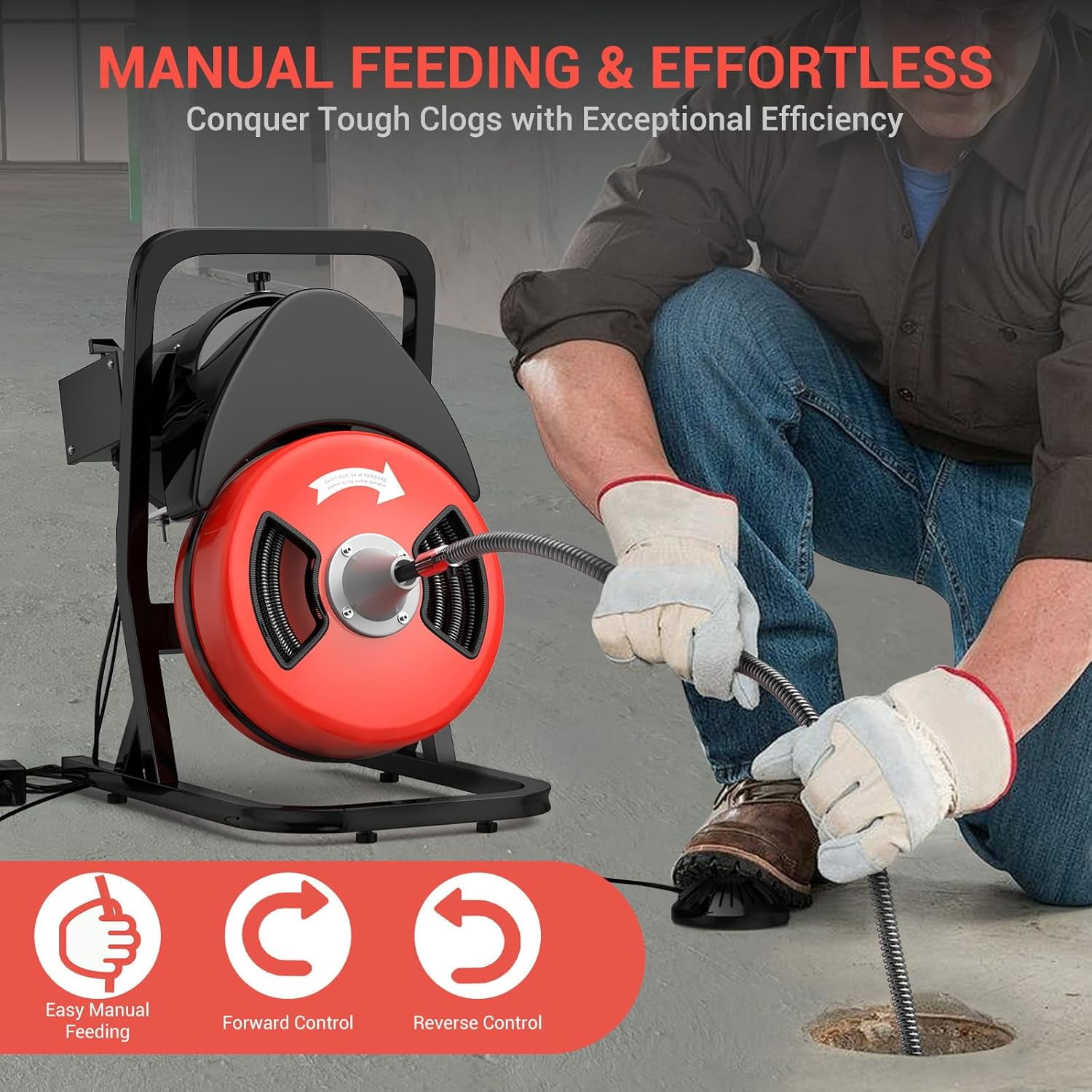 Garvee Drain Cleaner Machine Sewer Snake Auger Electric Drain Auger ...