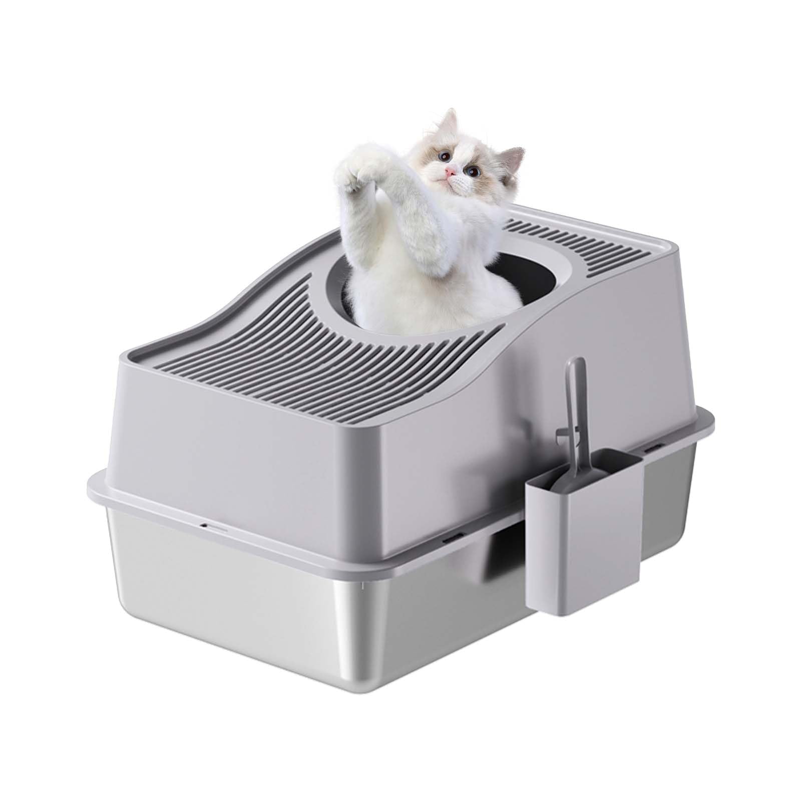 Garvee Enclosed Top-Entry Cat Litter Box with Stainless Steel Cover and ...