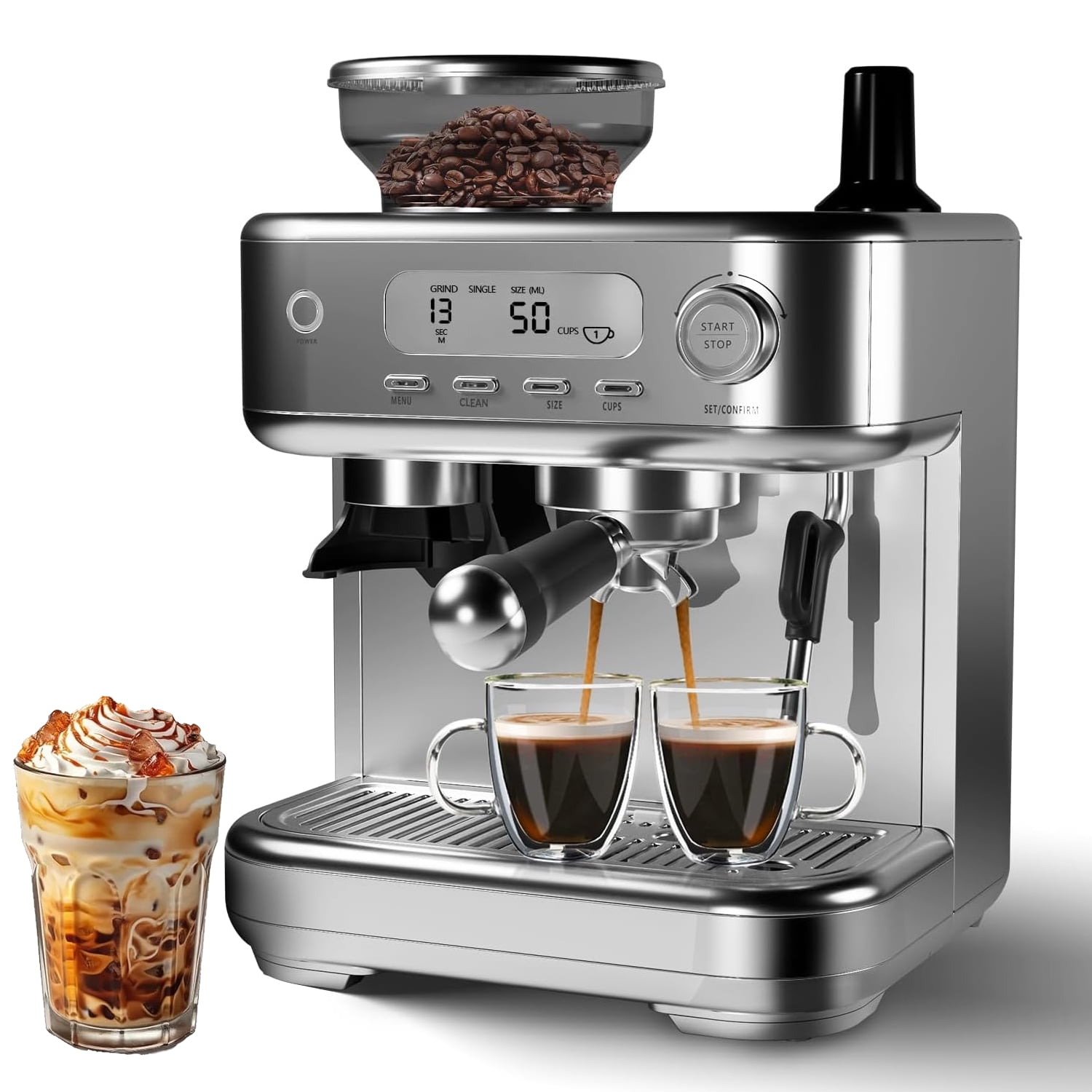 Garvee Espresso Machine with Grinder, 15 Bar Stainless Steel ...