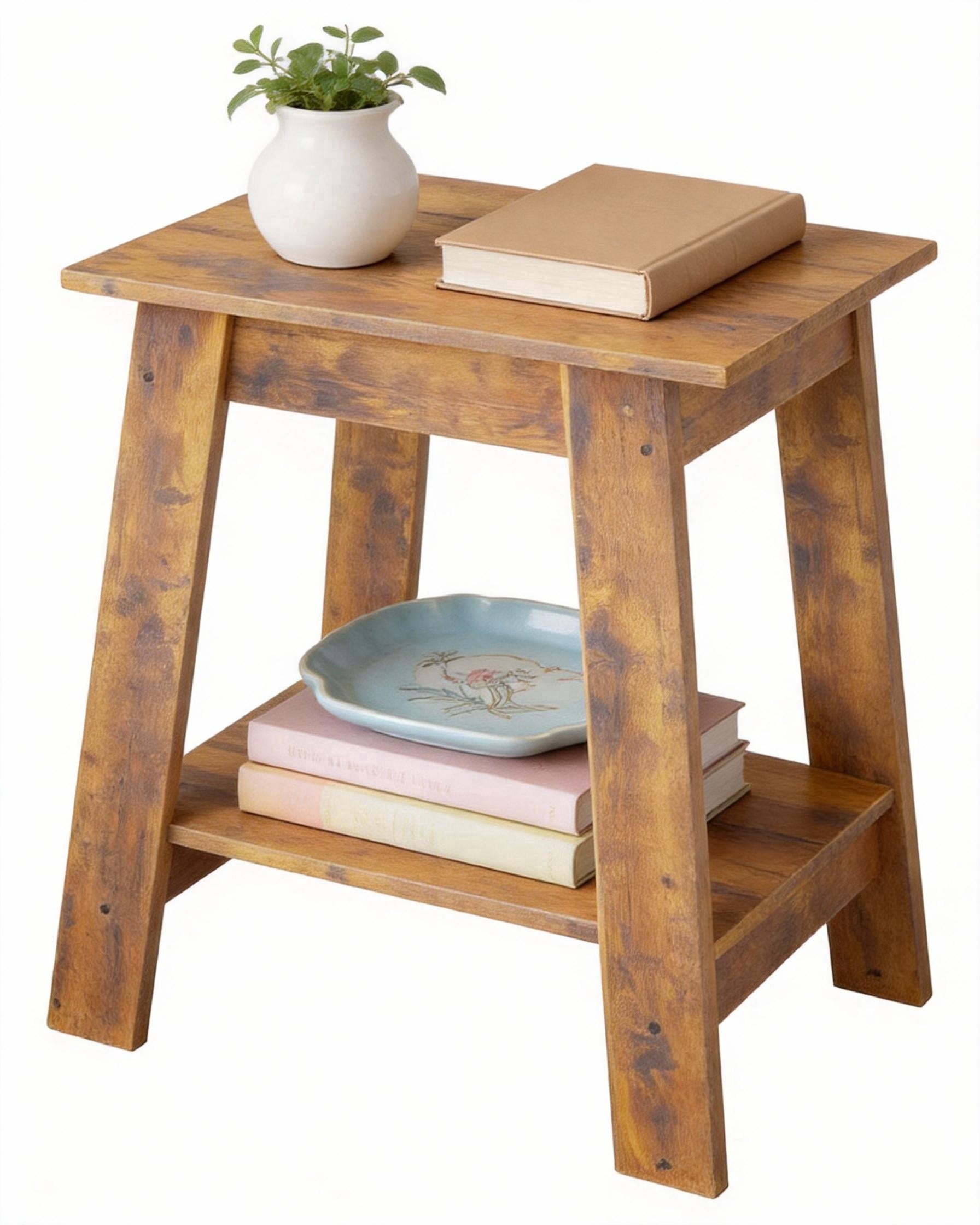 Garvee Farmhouse 2 Tiers End Table, with Storage Shelves, Brown ...