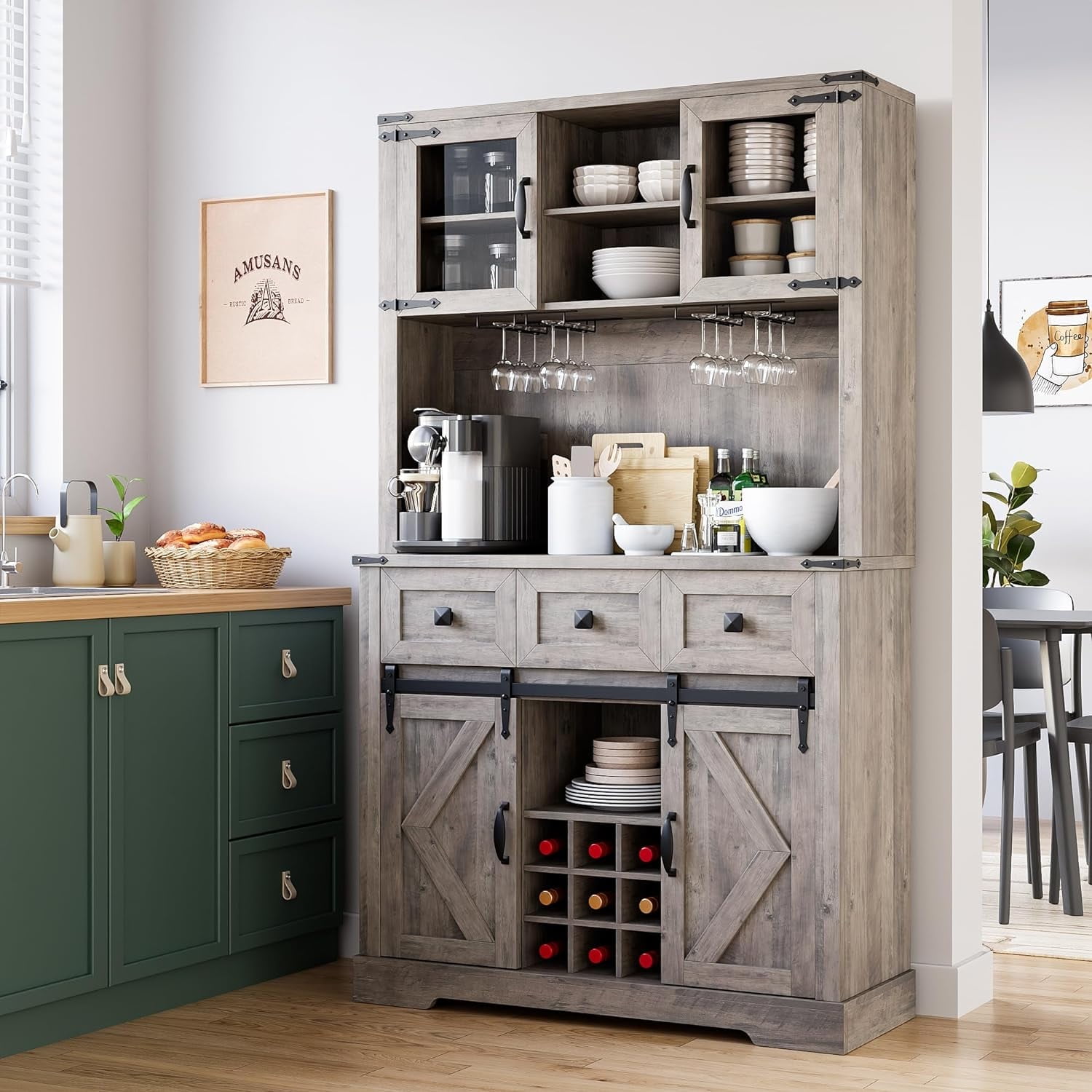 Garvee Farmhouse Coffee Bar Cabinet with Storage,72" Tall Buffet ...