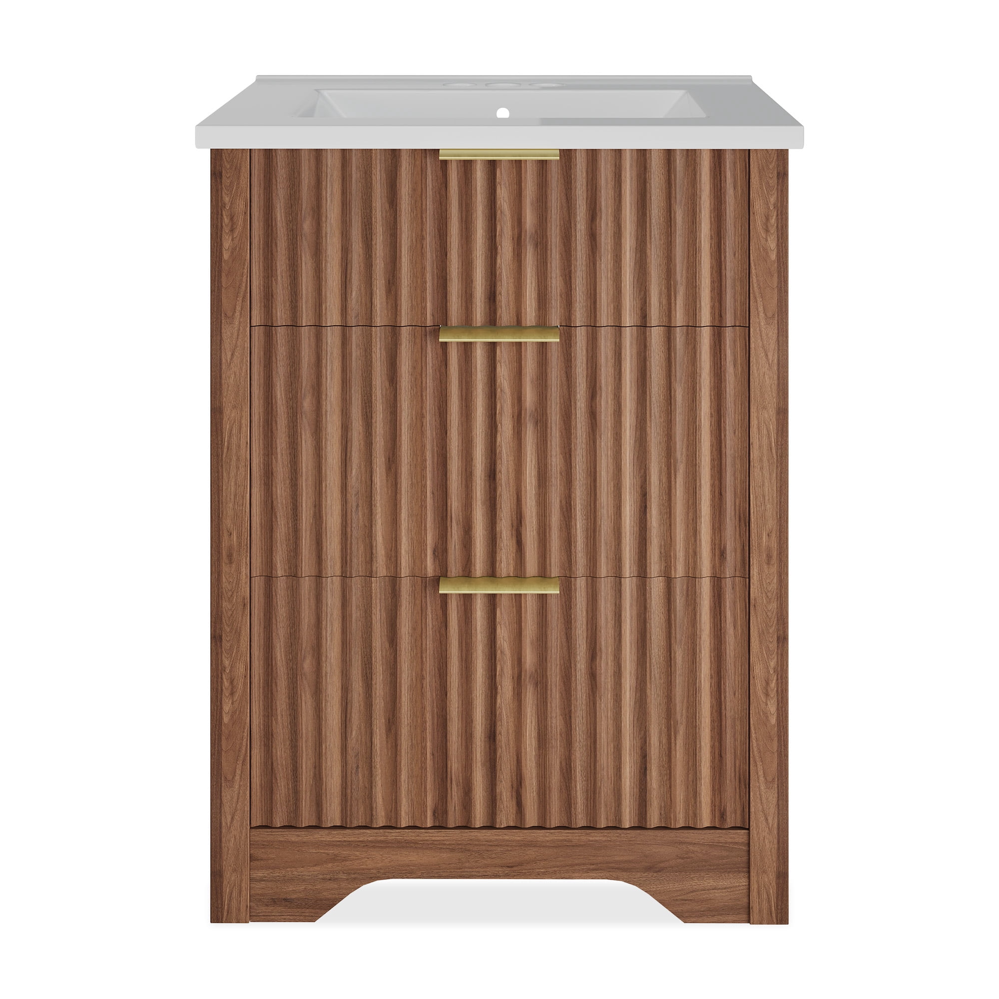 Garvee Fluted Bathroom Vanity with Basin - 2 Drawers & Turn-Down ...