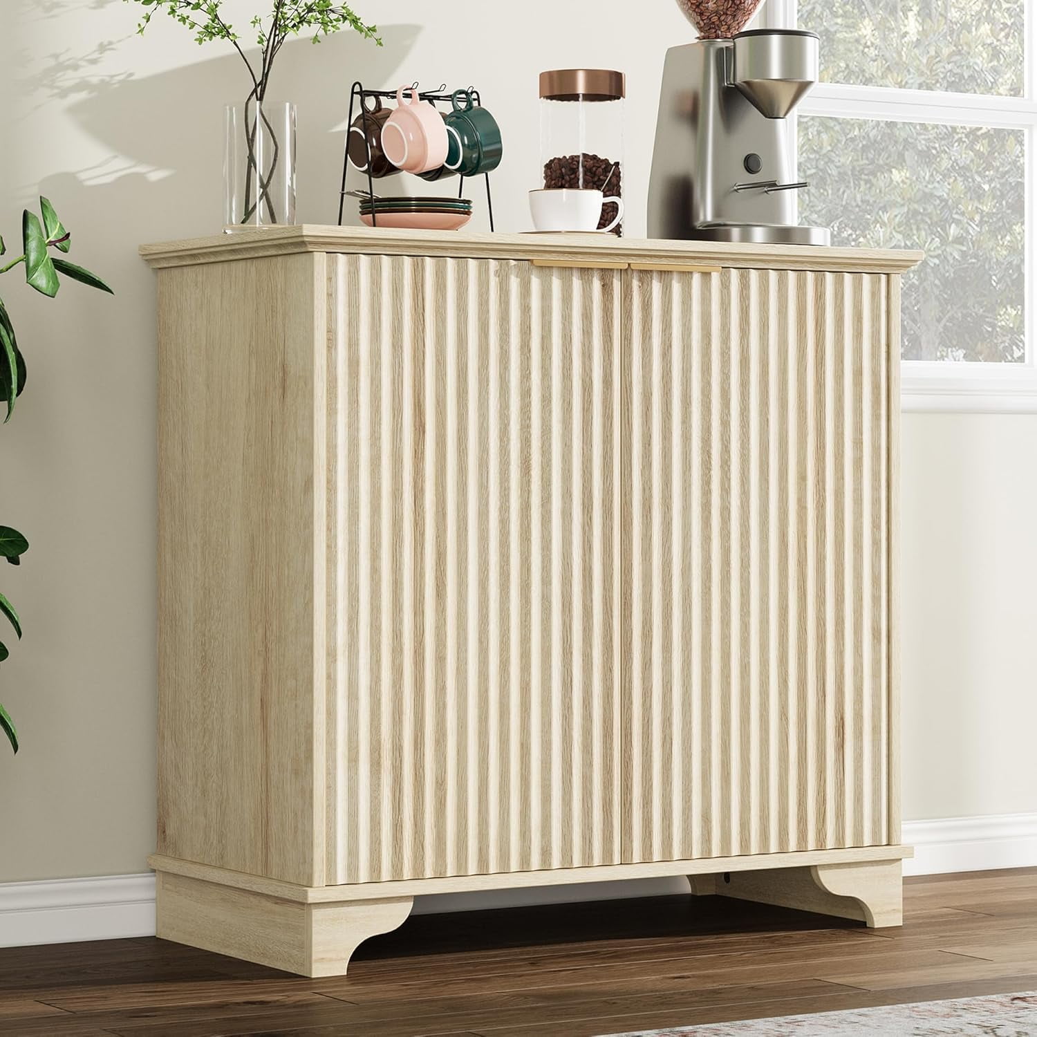 Garvee Fluted Buffet Sideboard Cabinet with Adjustable Shelves, Coffee ...