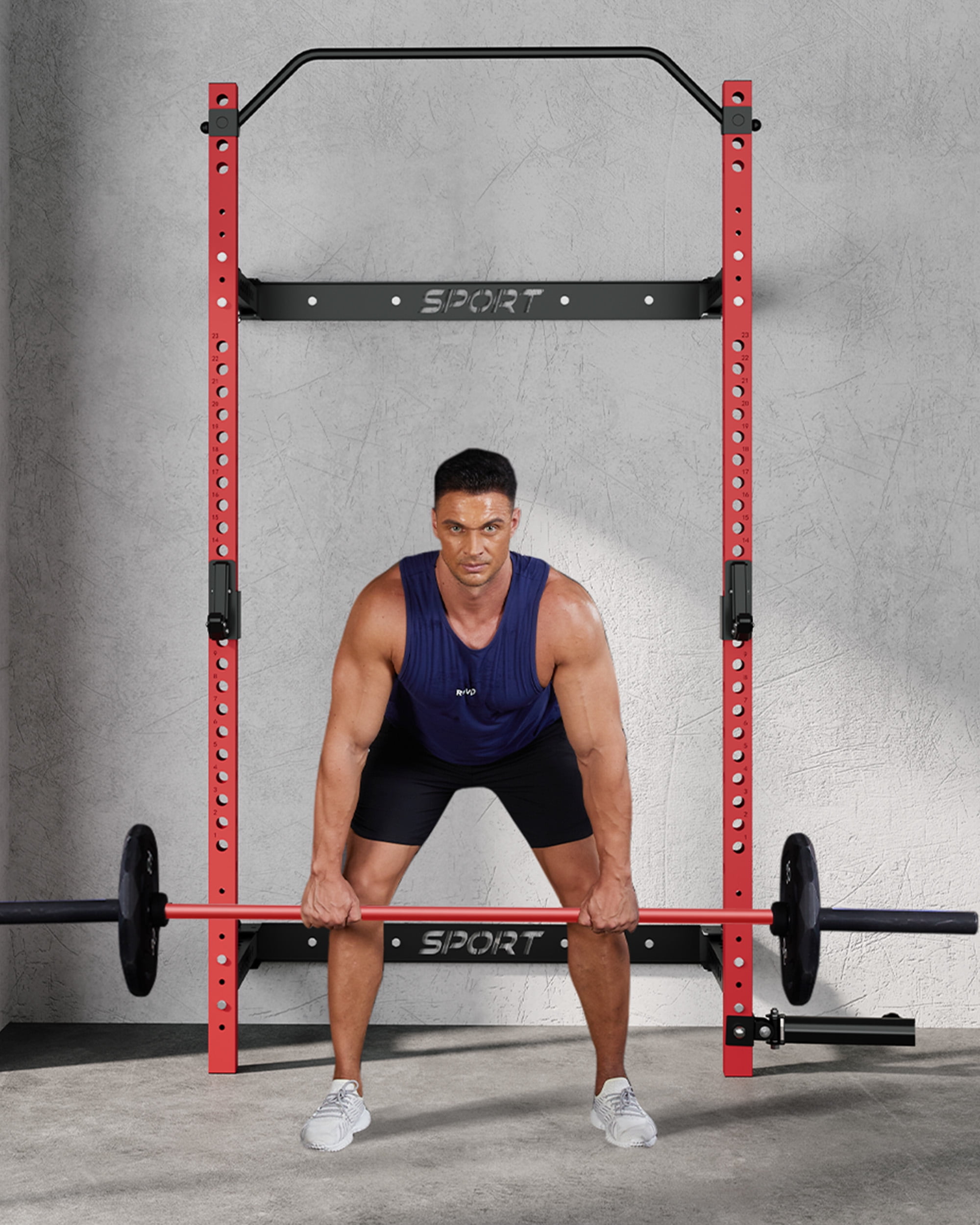 Garvee Folding Squat Rack with Barbell Bar, Foldable Wall Mounted Power ...