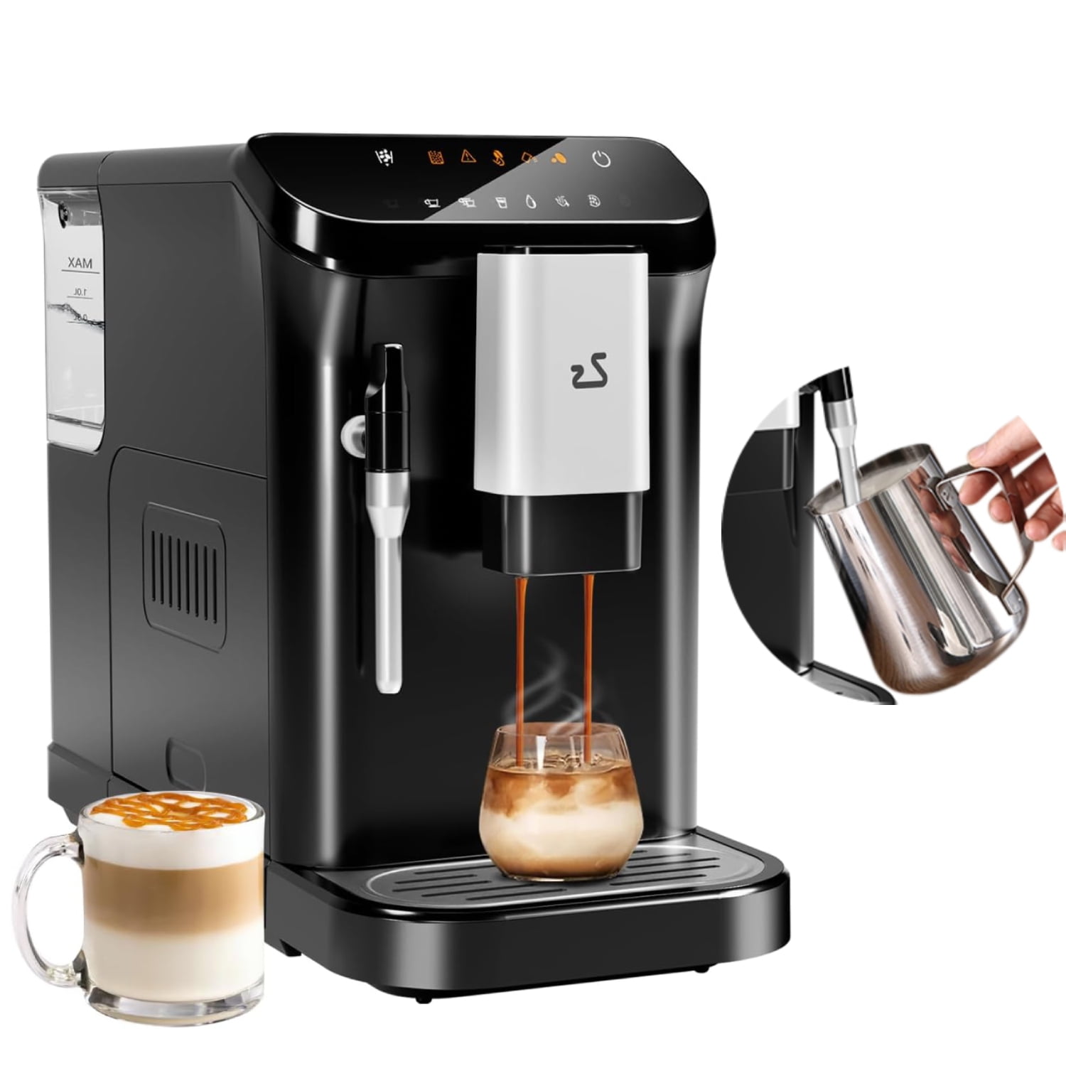 Garvee Fully Automatic Espresso Machine with Milk Frother, 20 Bar ...