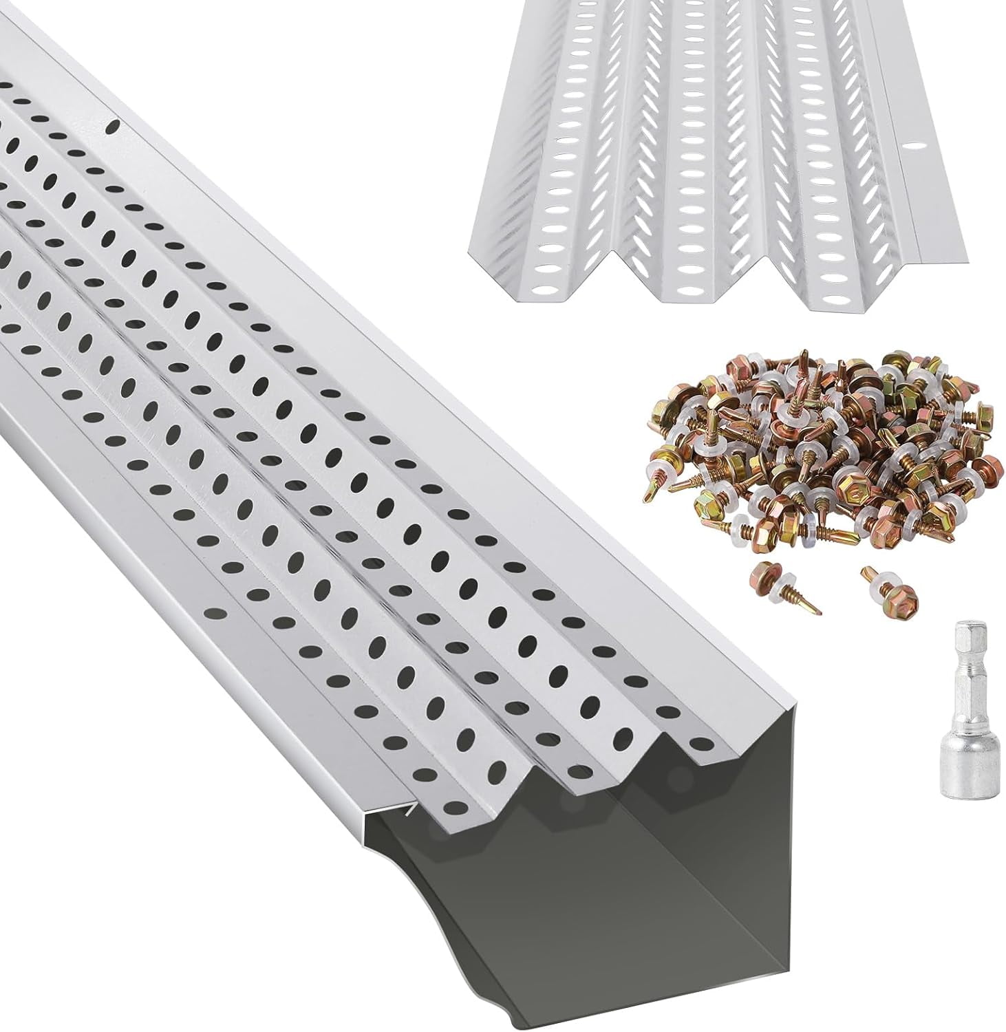 Garvee Gutter Guards 5 Inch, 100 Feet - Premium Mill Finish Aluminum ...