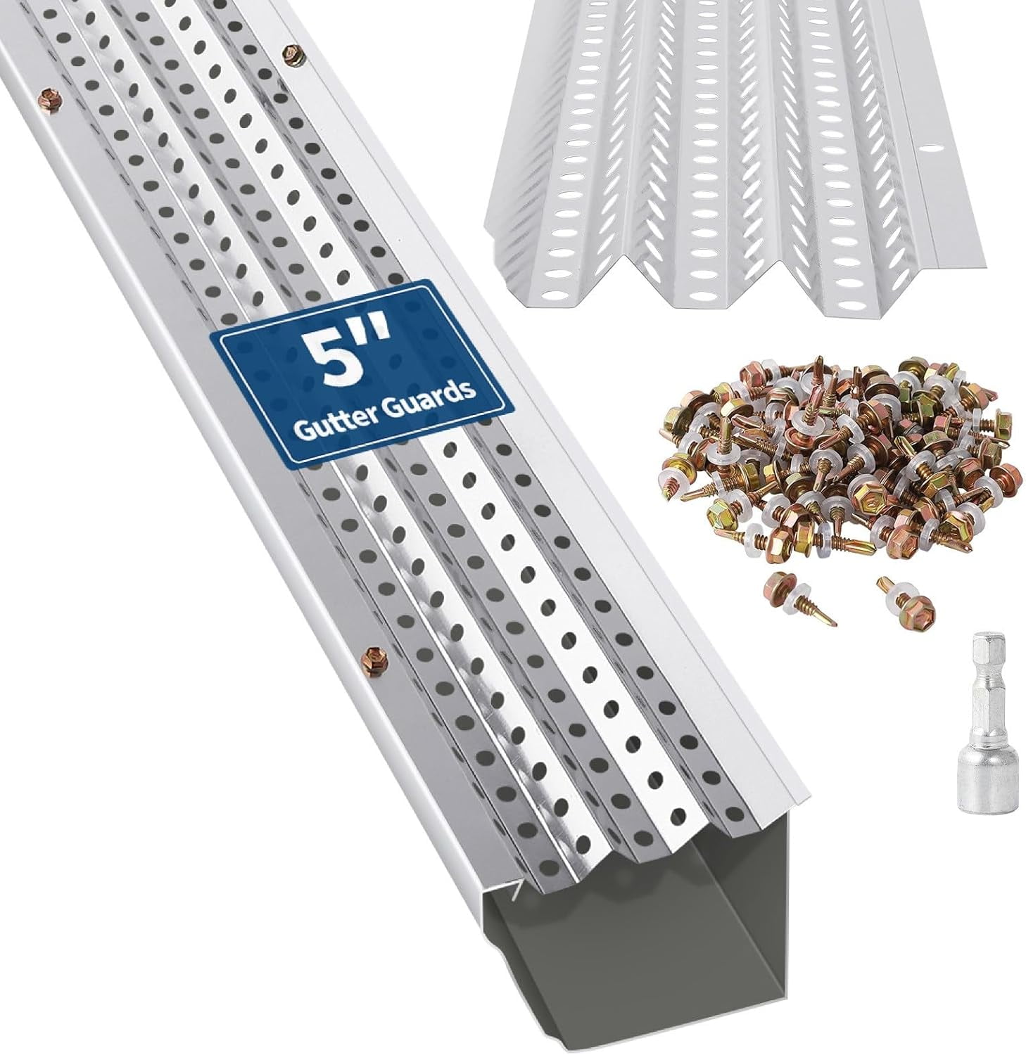 Garvee Gutter Guards 5 Inch, 50 Feet - Premium Mill Finish Aluminum ...