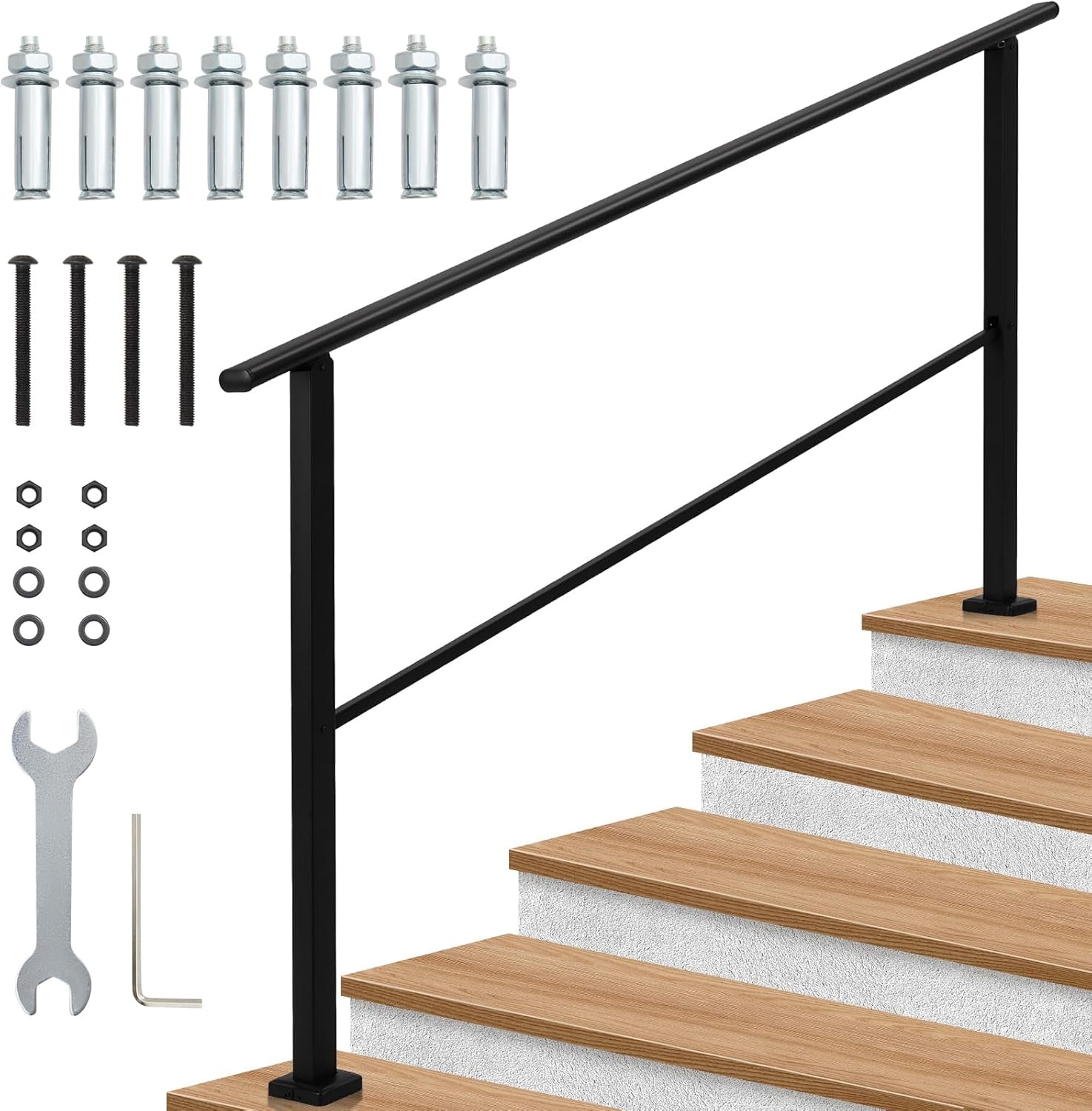 Garvee Hand Rails for Outdoor Steps, 5 Step Stair Handrail & Indoor ...