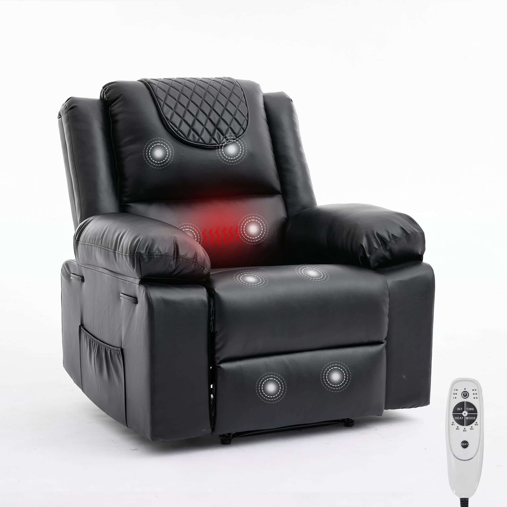 Garvee Heated Eight-Point Massage PU Recliner Chair for Adults ...