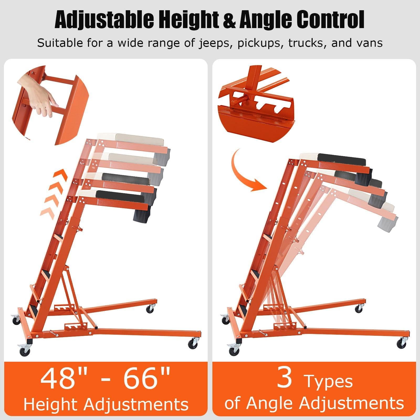 Garvee Heavy-Duty Automotive Creeper, Adjustable 48" to 66" Height, 400 ...