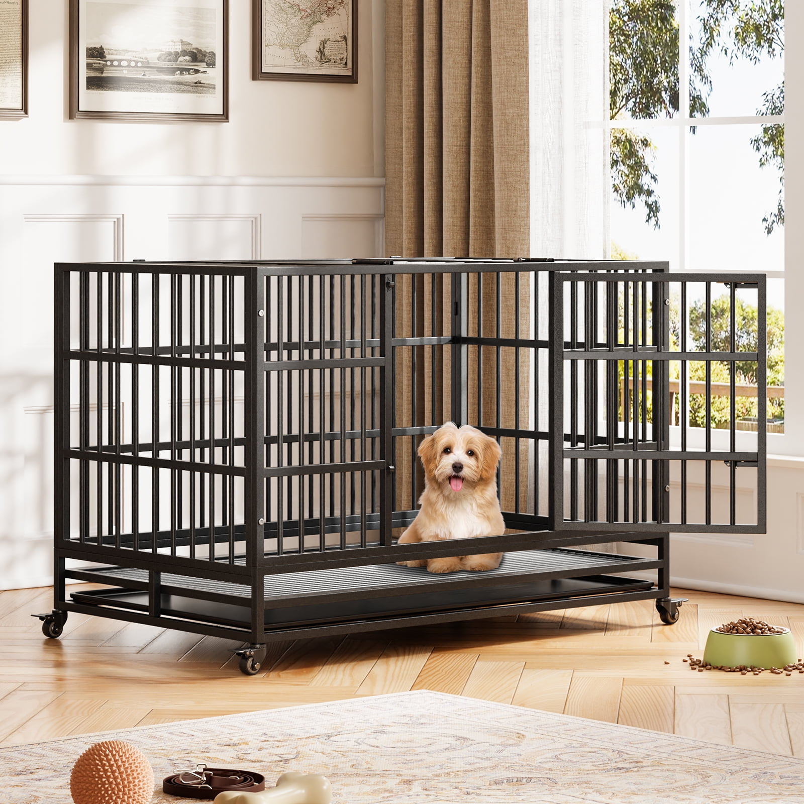 Garvee Heavy-Duty Metal Dog Crate, 48.5 Inch Extra Large Double Door ...