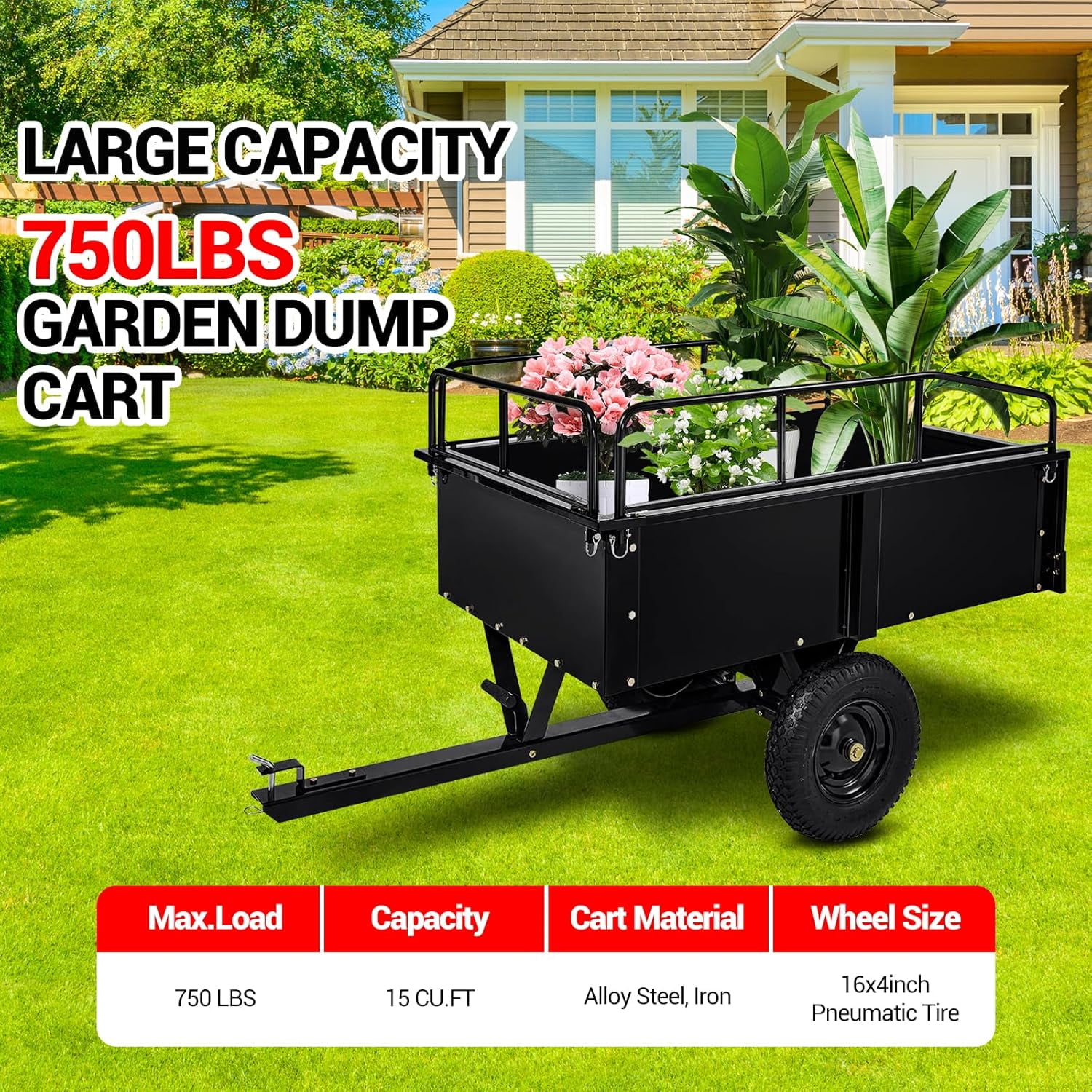 Garvee Heavy-Duty Steel Dump Garden Trailer Multi-Purpose Utility ...