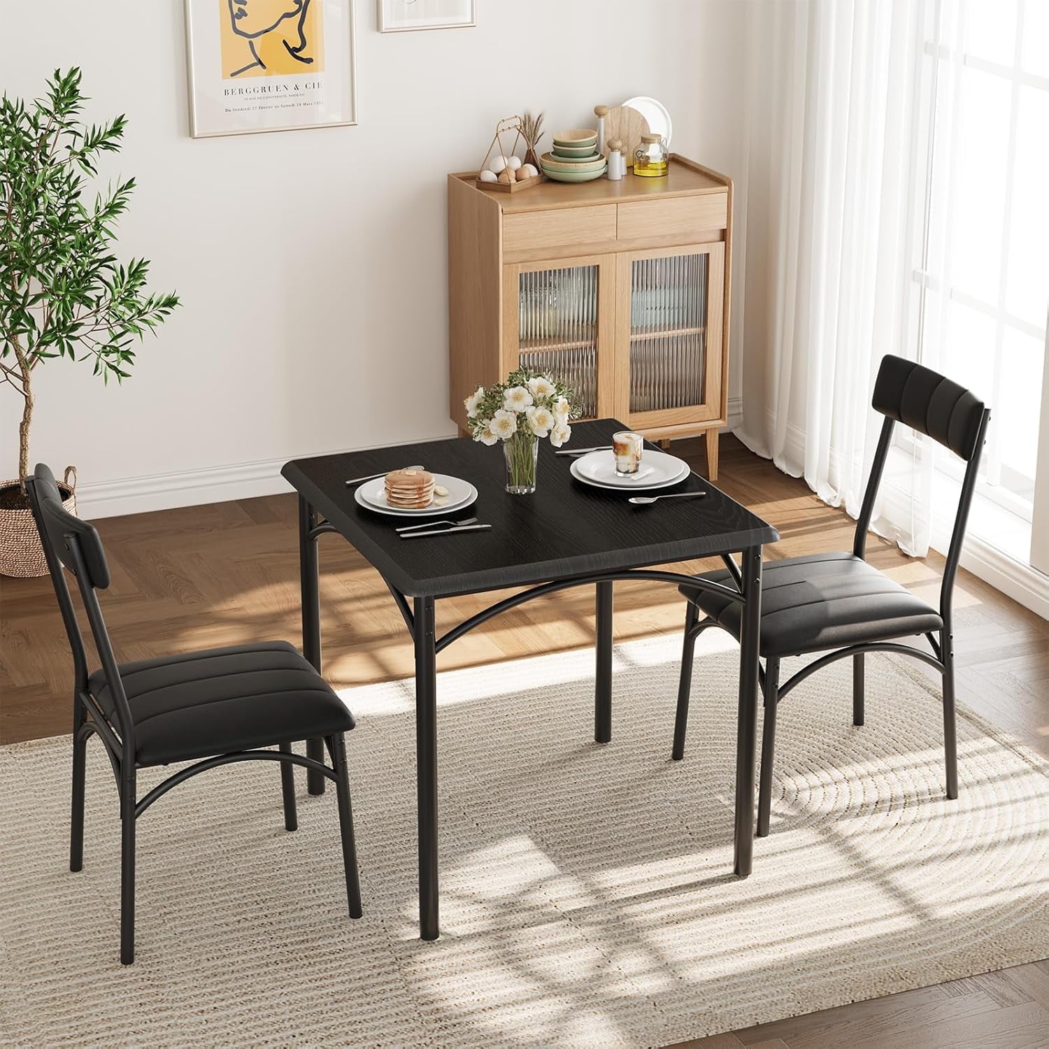 Garvee Home Dining Table Set for 2, Kitchen Table with 2 Upholstered ...