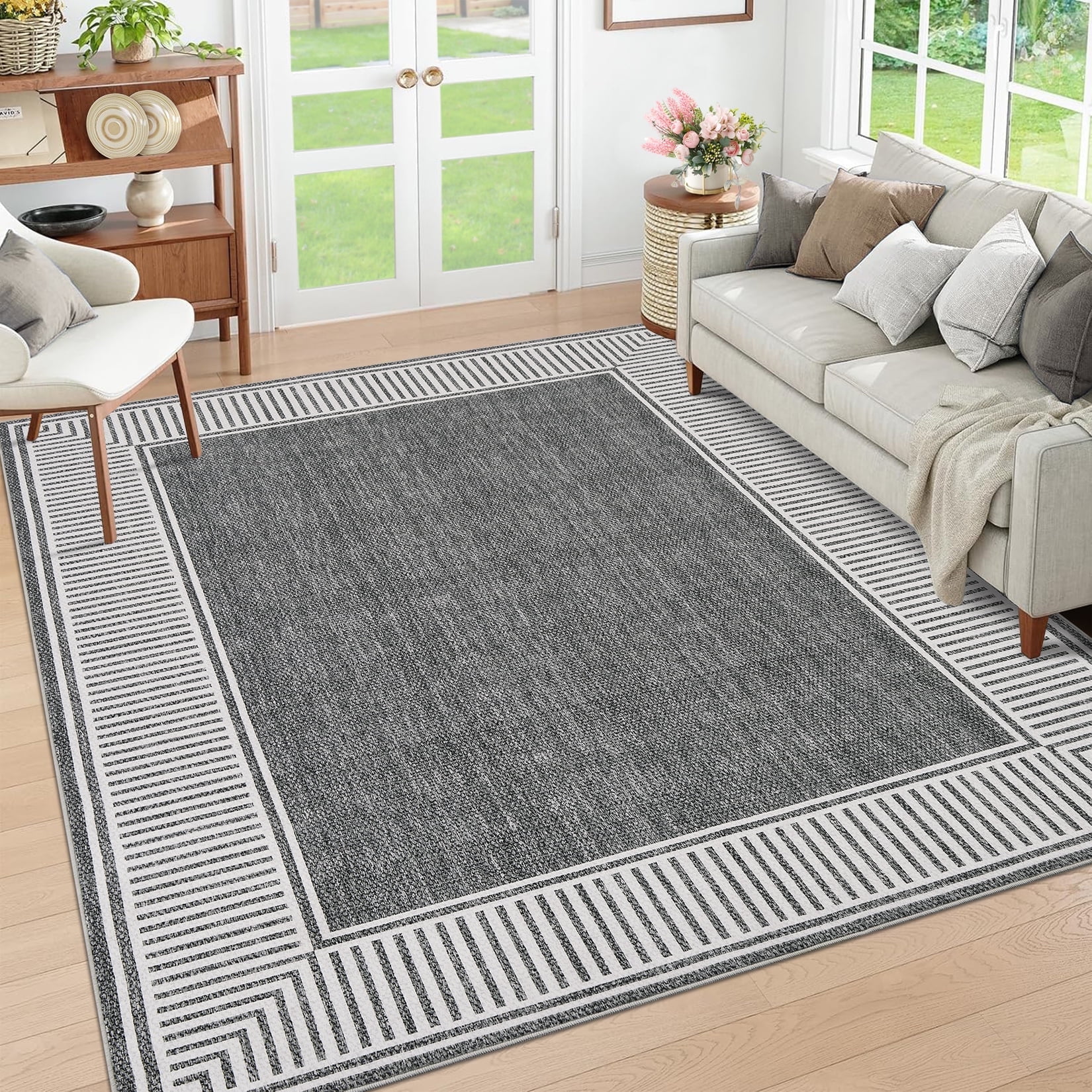 Garvee Indoor Bordered Area Rug, 8'x10' Modern Non Slip Rubber Backing ...