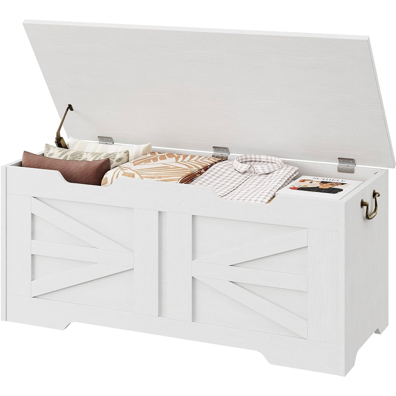 GARVEE Wooden Toy Box Large Storage Chest, Safety Hinges, White, 39.37 ...