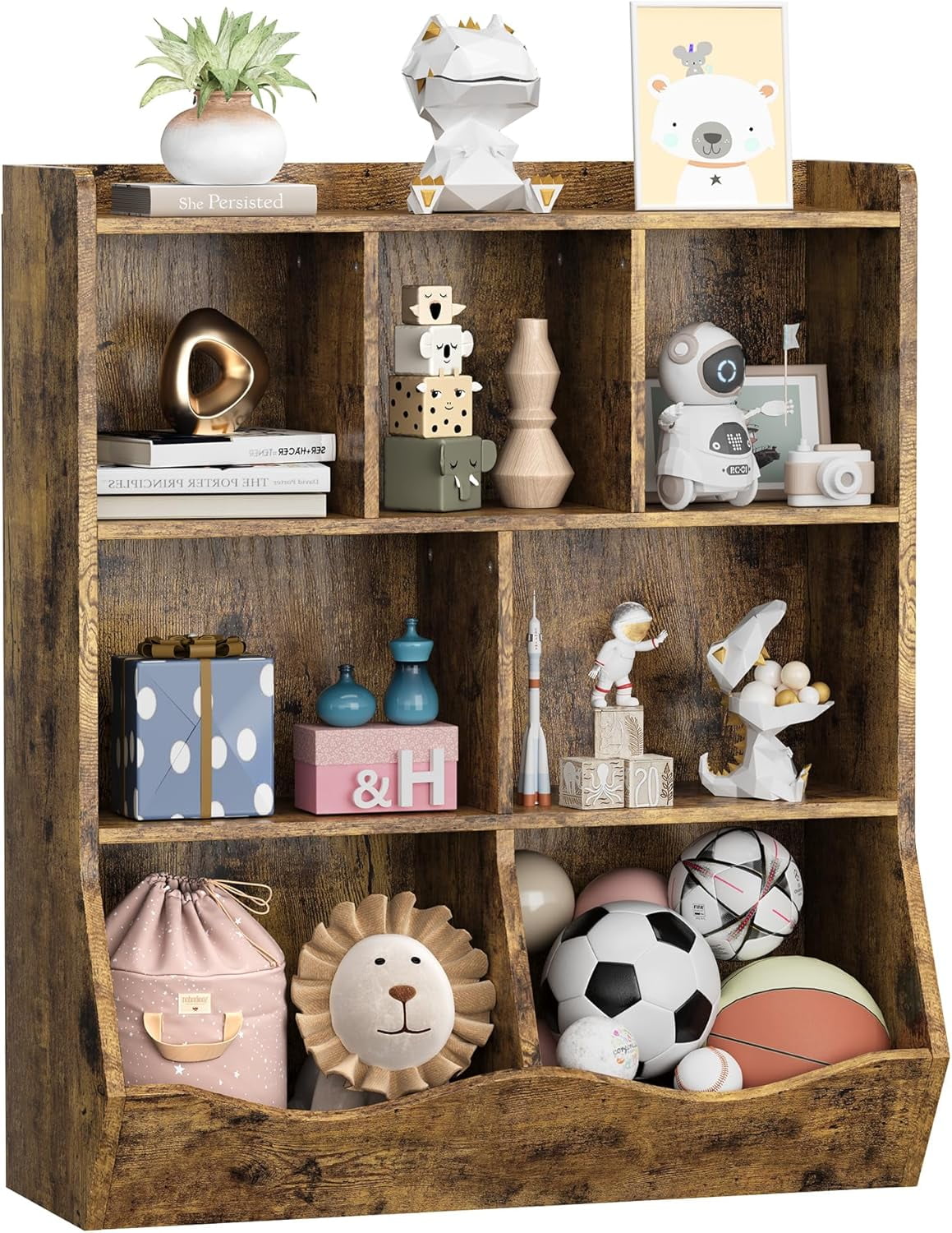 Garvee Kids Toy Storage Organizer with Bins, 3-Tier Wooden Bookshelf ...