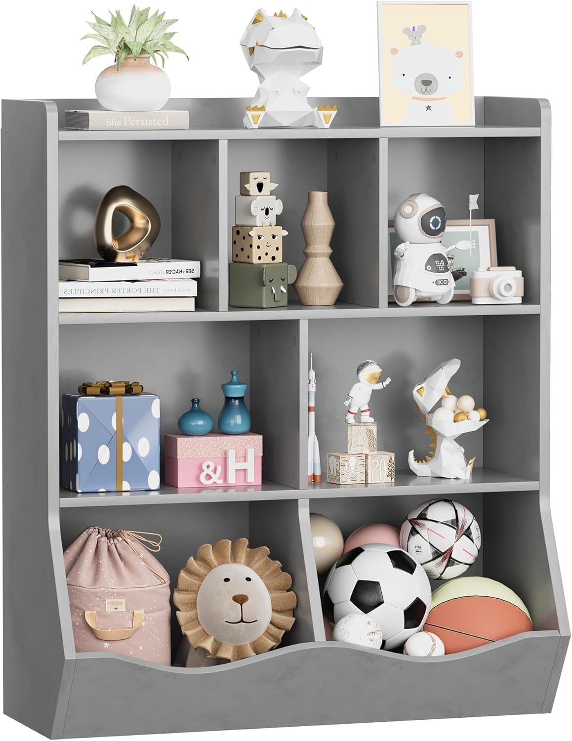 Garvee Kids Toy Storage Organizer with Bins, 3-Tier Wooden Bookshelf ...