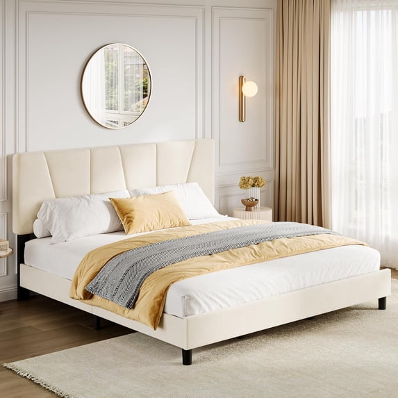 Garvee King Size Upholstered Bed Frame, Adjustable Velvet Headboard ...