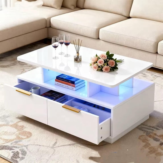 Garvee LED Coffee Table, 35" Modern 2-Tier Center Table with Adjustable ...
