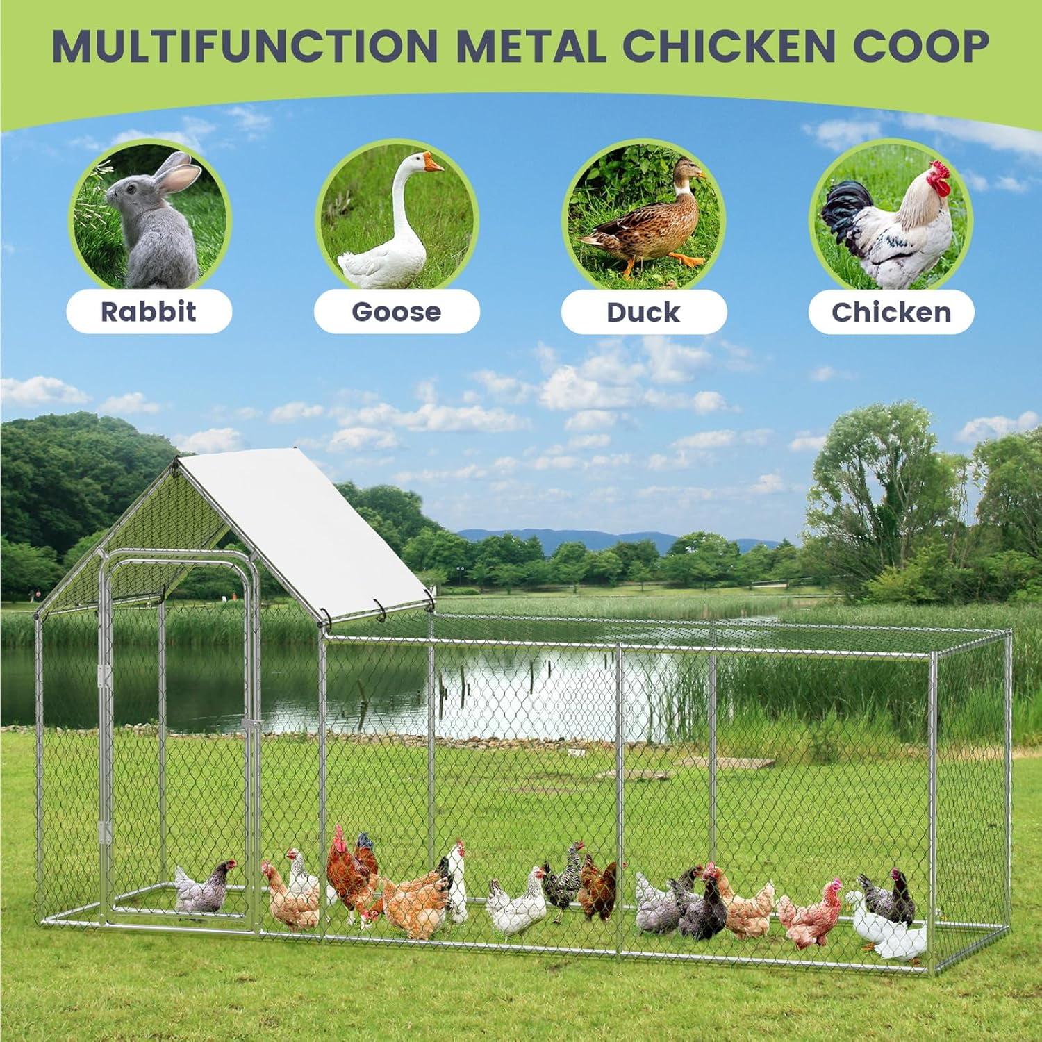 Garvee Large Metal Chicken Coop Heavy Duty Chicken Run with Cover for ...