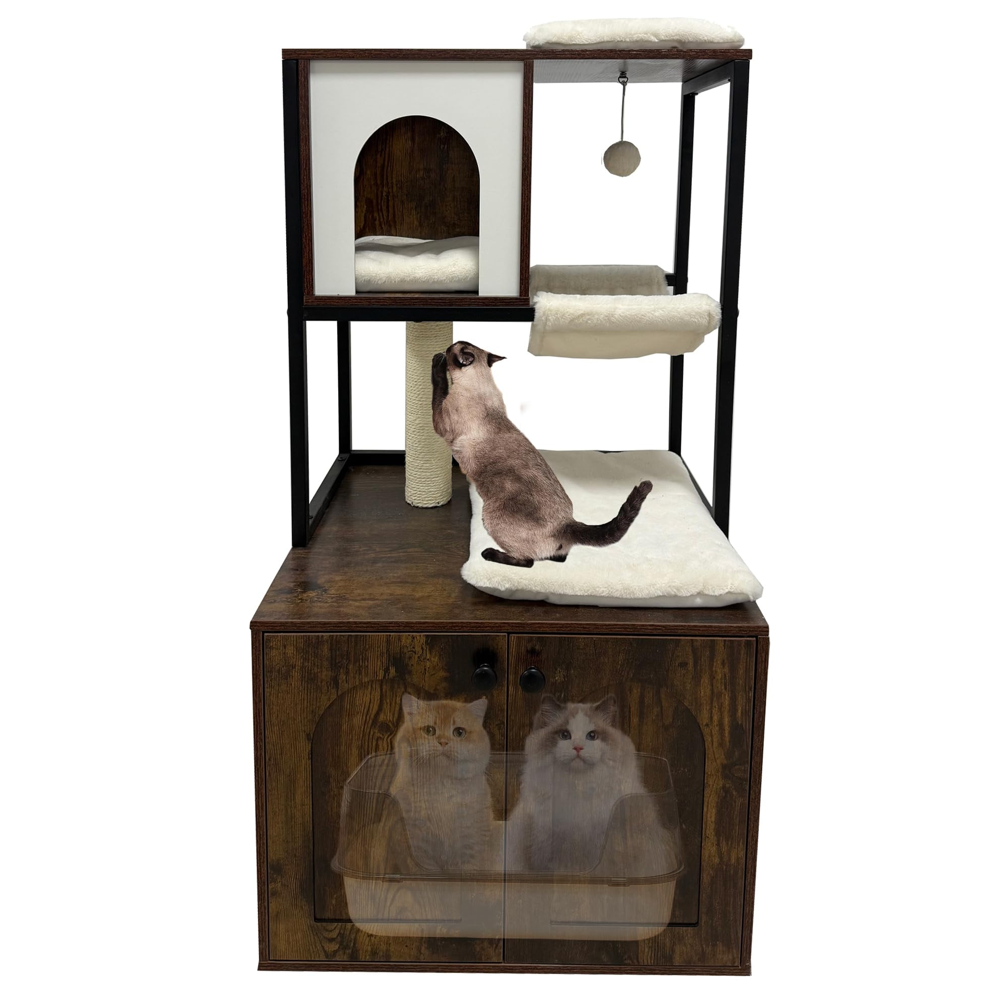 Garvee Litter Box Enclosure with Cat Tree, Corner Kitty Litter Box ...