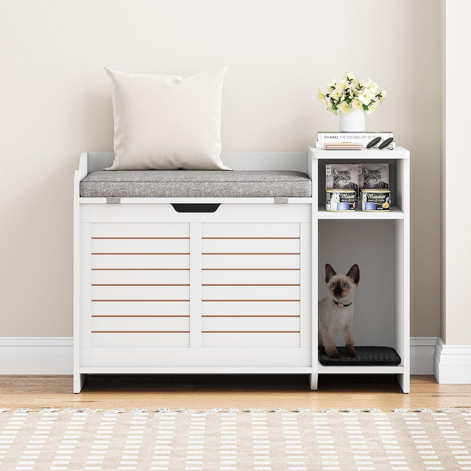 Garvee Litter Box Enclosure with Top Opening & Cushion, Hidden Cat ...