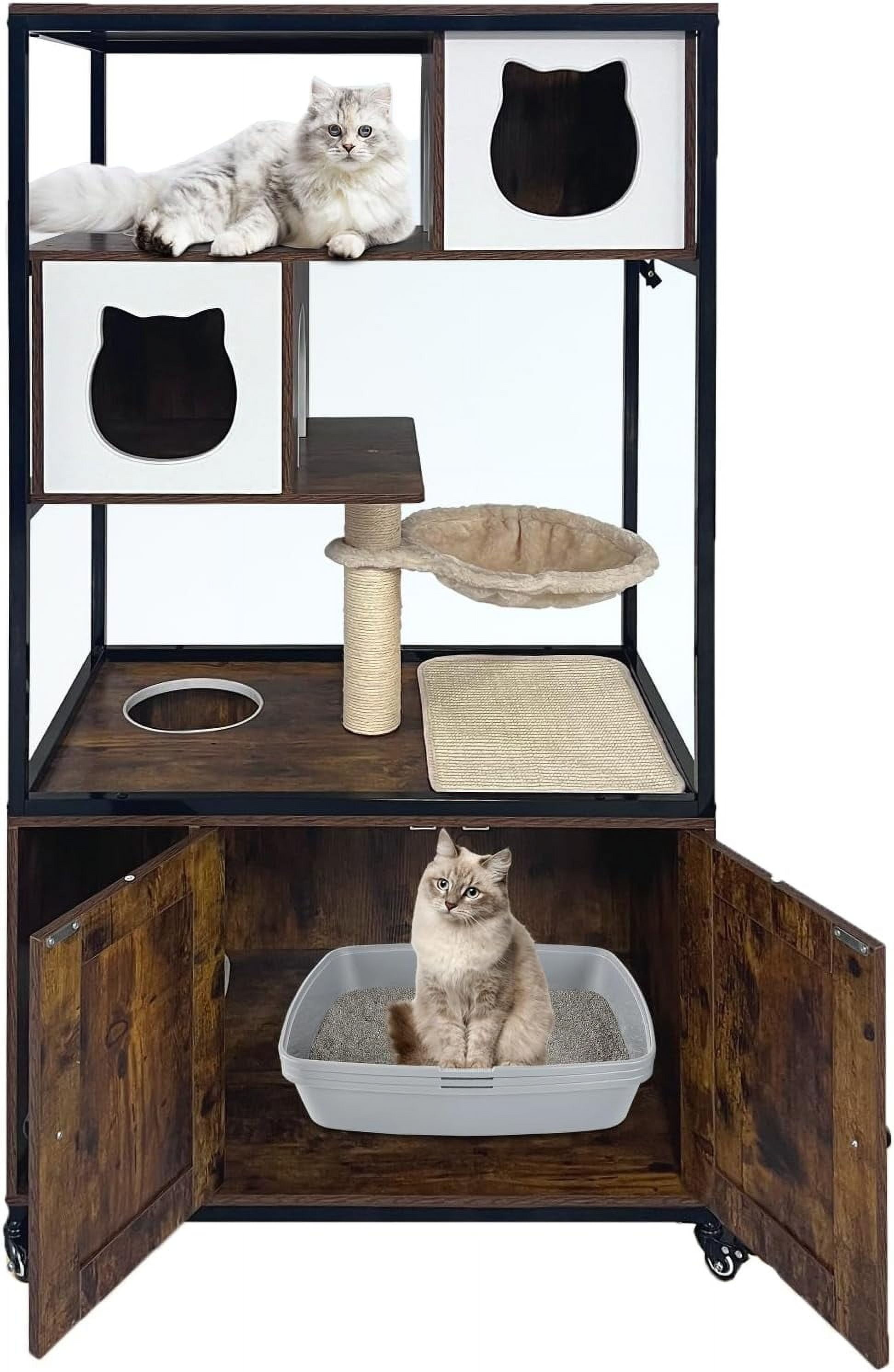 Garvee Litter Box Furniture Cat Tree with Litter Box Enclosure, Wooden ...