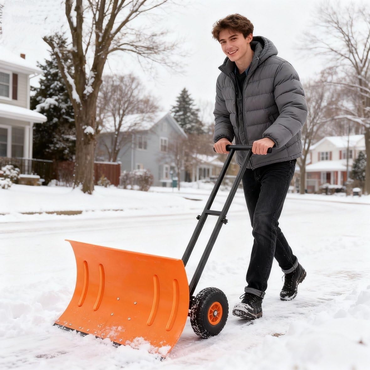 Garvee Metal Snow Shovel Pusher for Driveway, 29" Snow Removal with ...