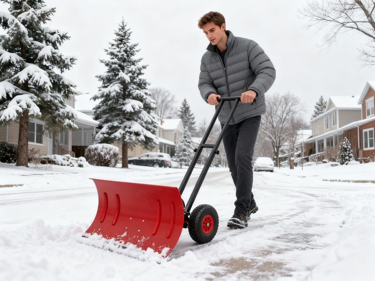 Garvee Metal Snow Shovel Pusher for Driveway, 29" Snow Removal with ...