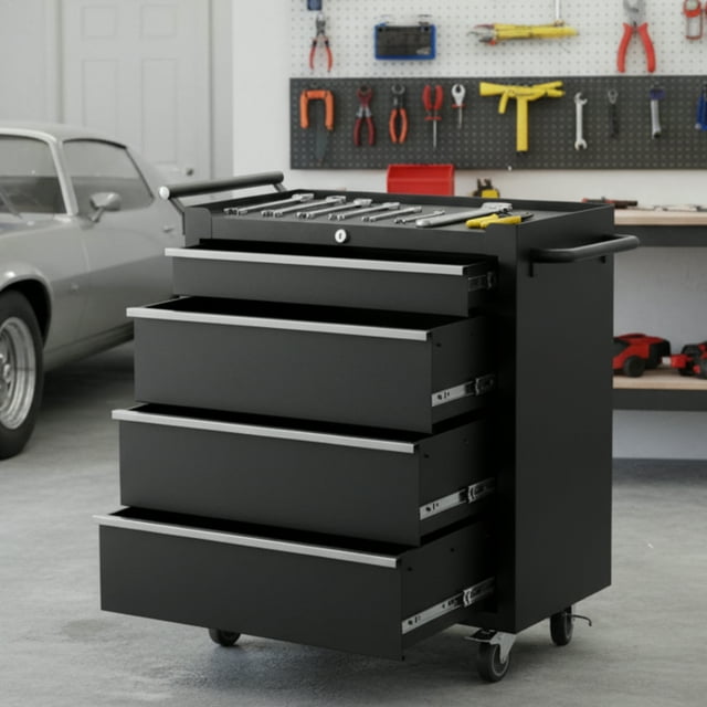 Garvee Metal Tool Box, Portable Tool Chest with Wheels and 4 Drawers ...