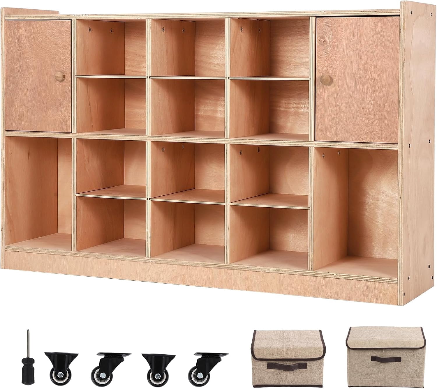 Garvee Mobile Storage Cabinet – 14 Cubbies, 2 Doors, Wall-Mountable, 4 ...