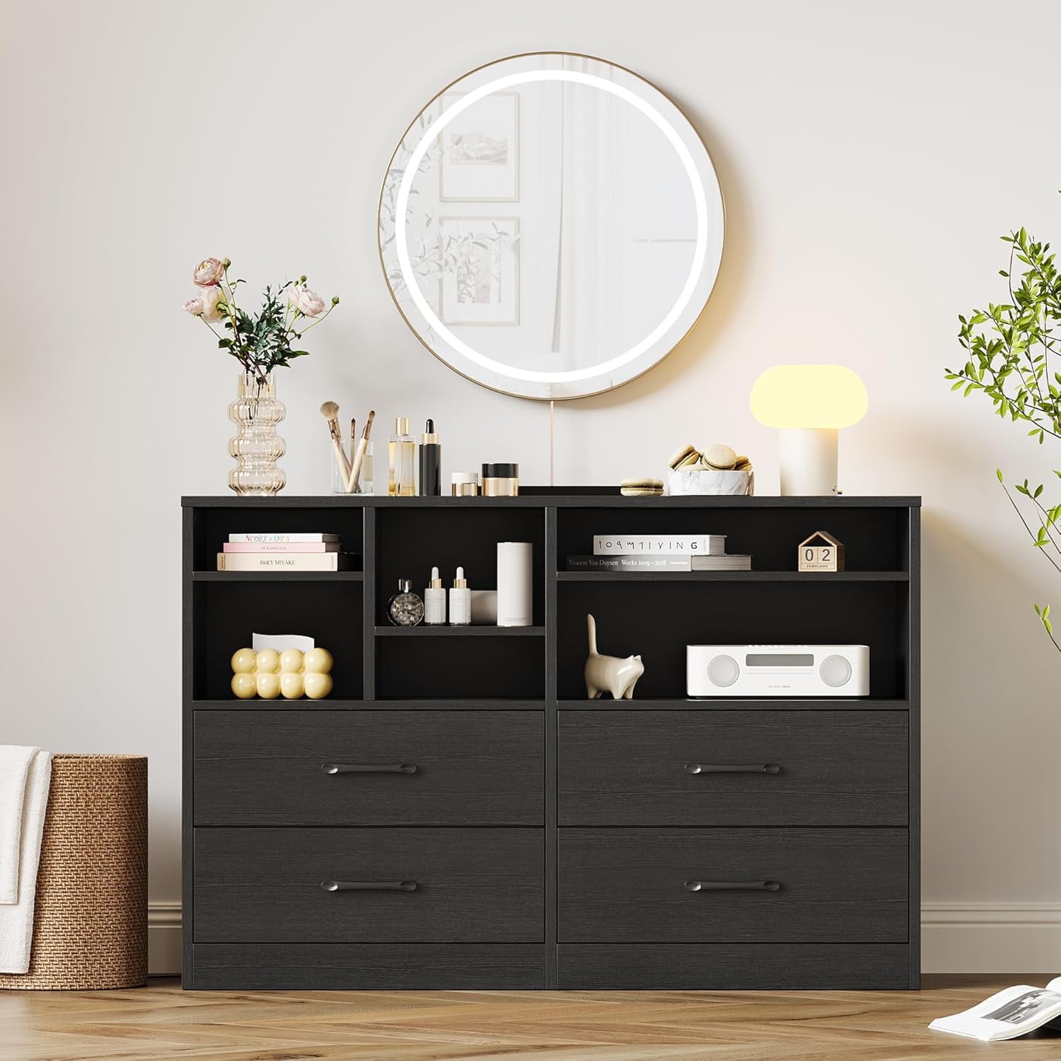 Garvee Modern 4-Drawer Dresser with Adjustable Storage Shelves, TV ...