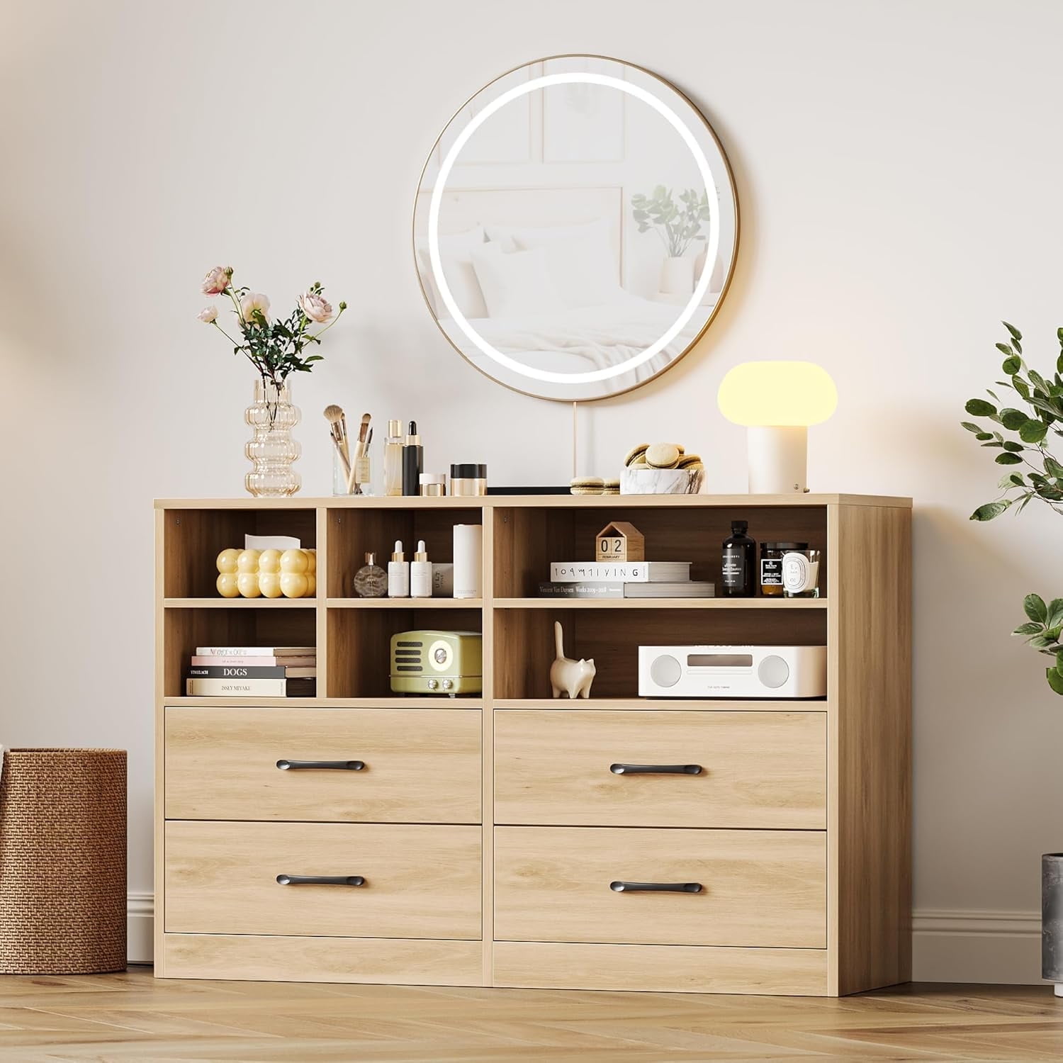 Garvee Modern 4-Drawer Dresser with Adjustable Storage Shelves, TV ...