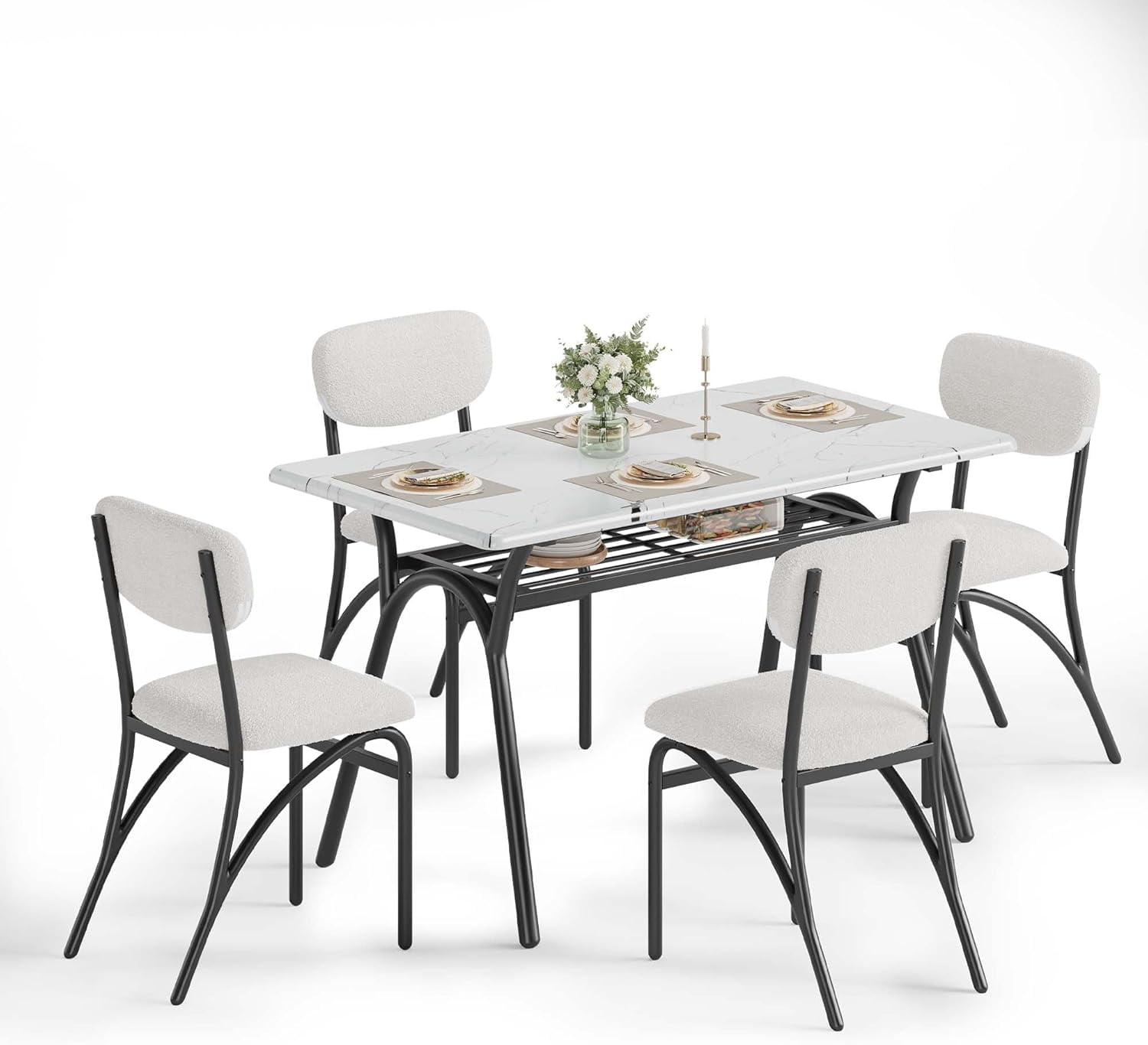 Garvee Modern Dining Table Set for 4 with Bouclé Chairs, Rectangular ...