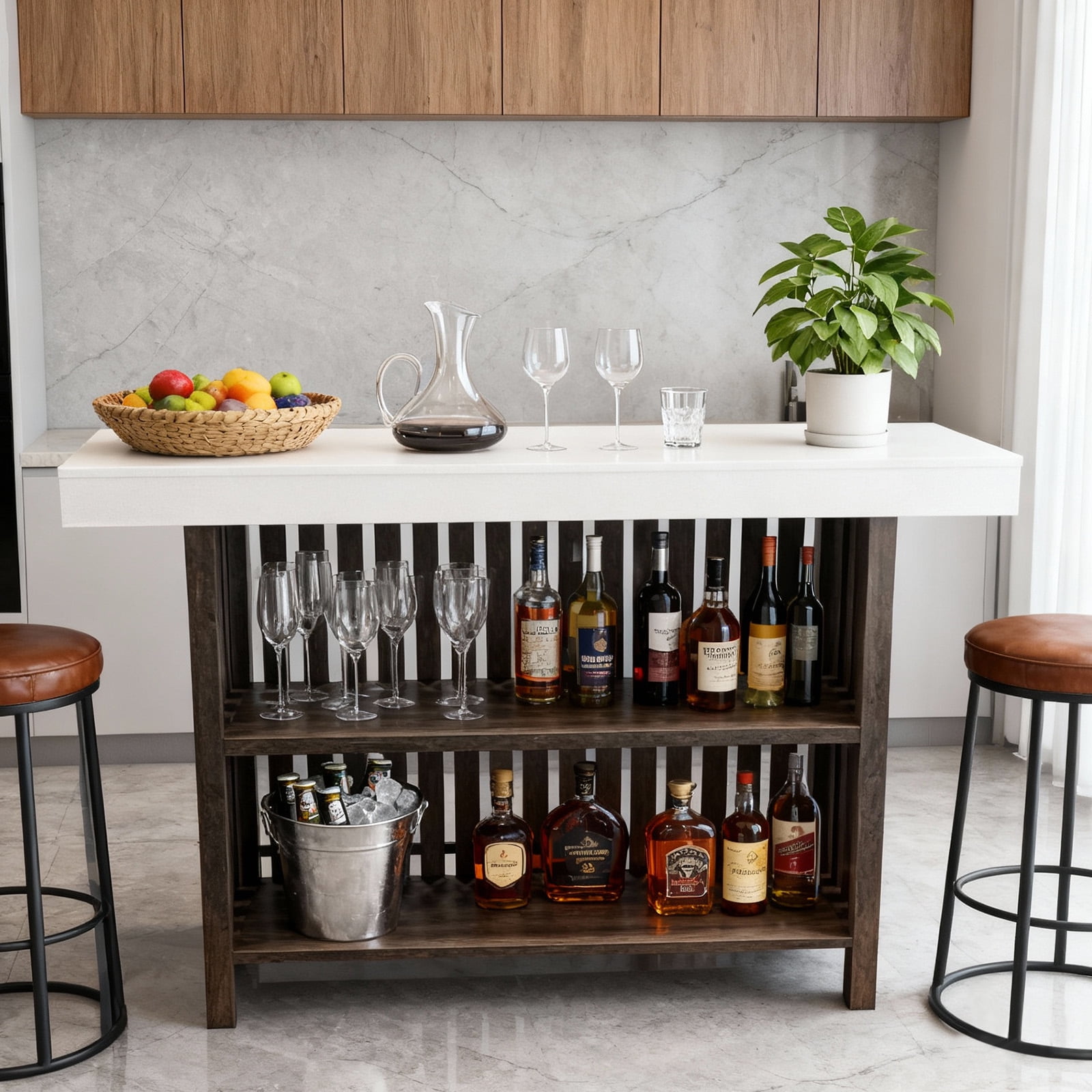 Garvee Modern Farmhouse Bar Table 63" – 2-Tier Storage & Footrest ...
