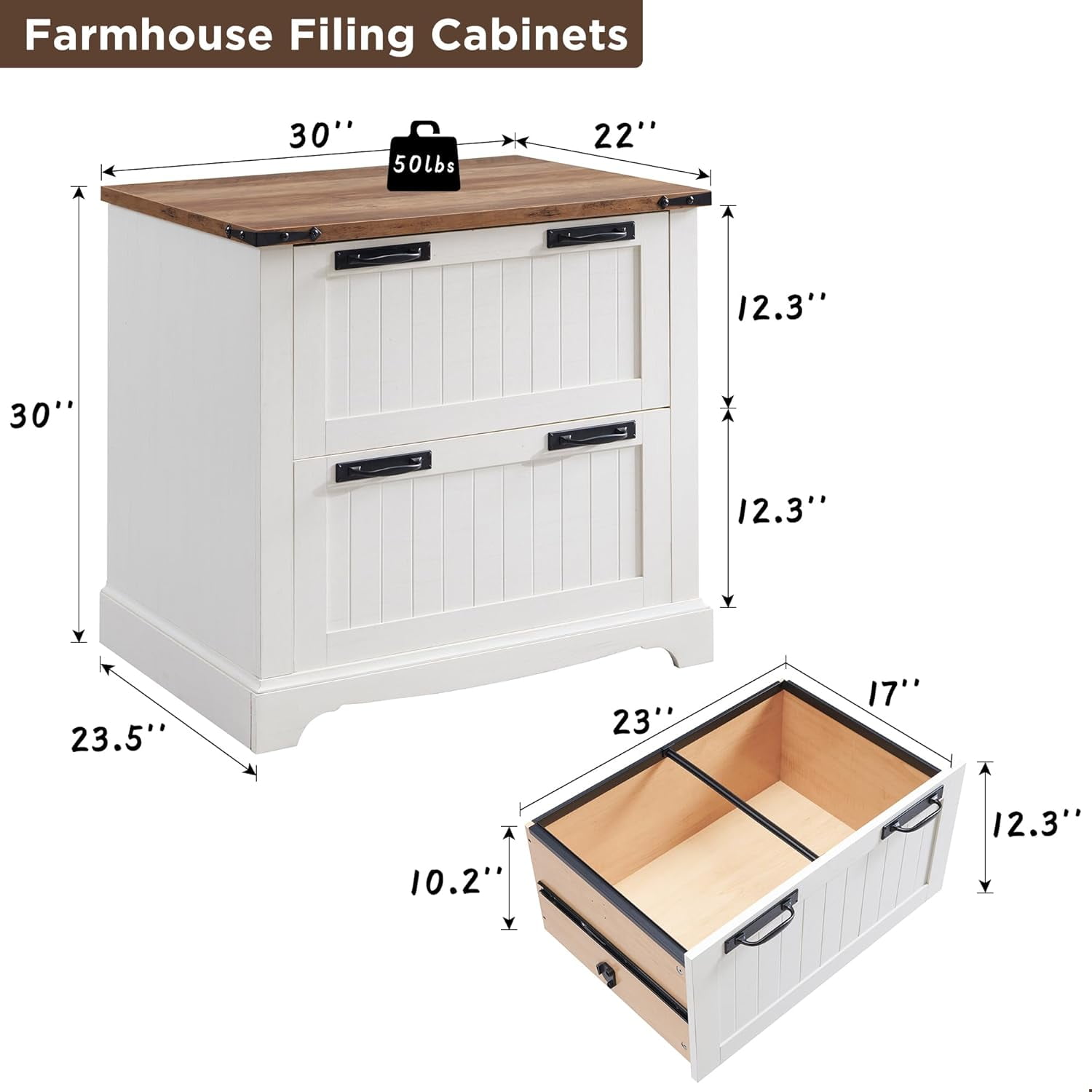 Garvee Modern Farmhouse MDF File Cabinet, Two Large Drawers with File ...