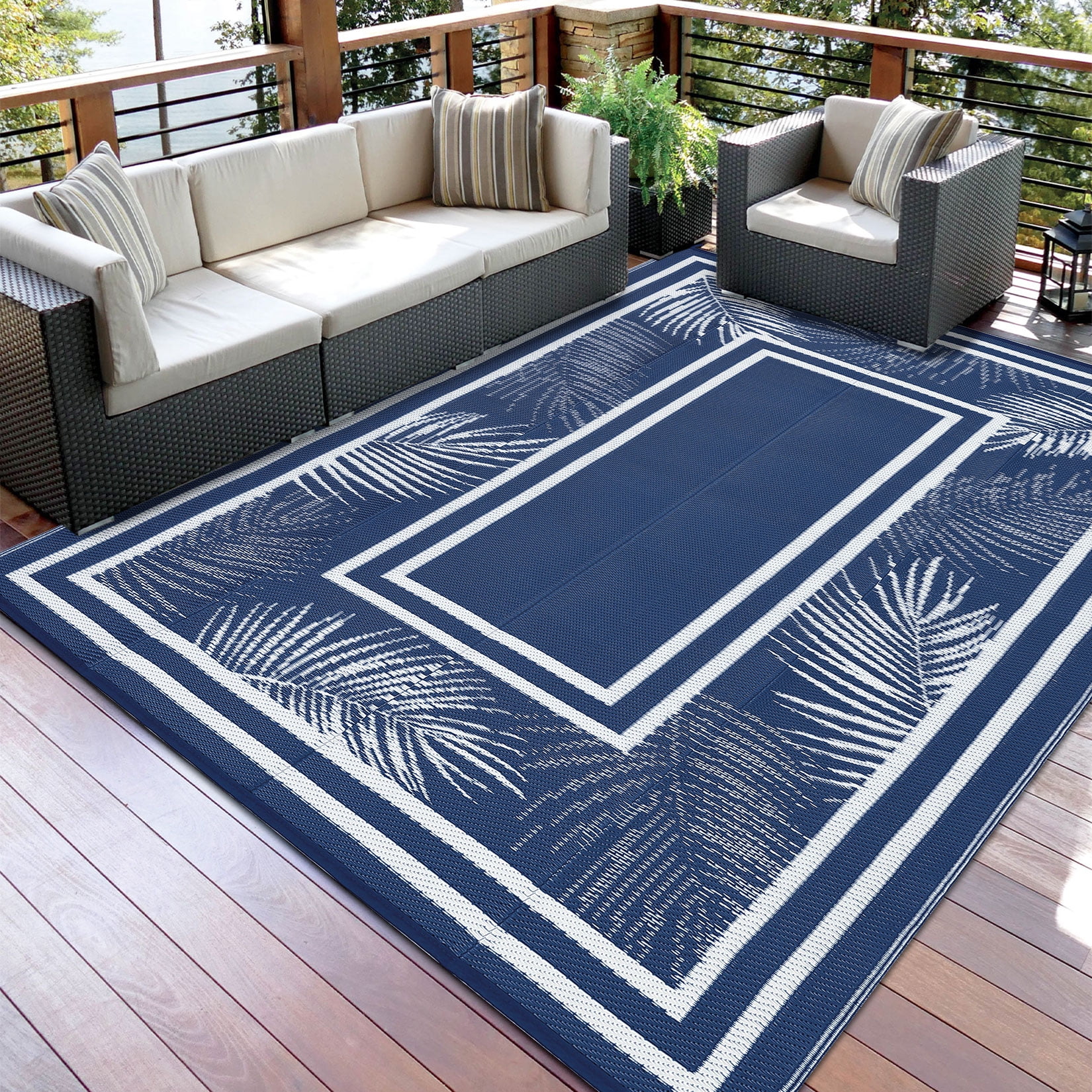 Garvee Modern Leaf Outdoor Rug, 9'x18' Waterproof Plastic Straw Mat ...