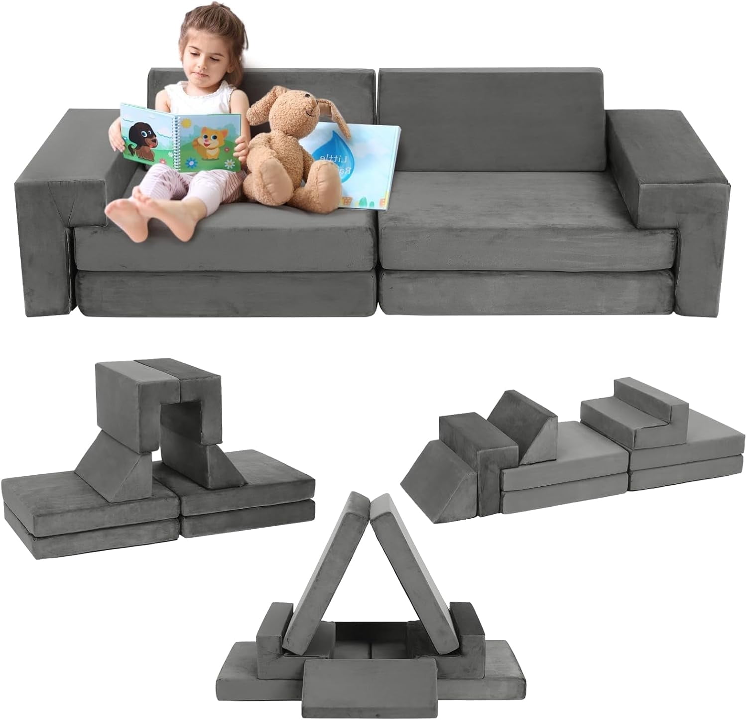 Garvee Modular Kids Play Couch, 8PCS Couch for Building Fort, Toddler ...