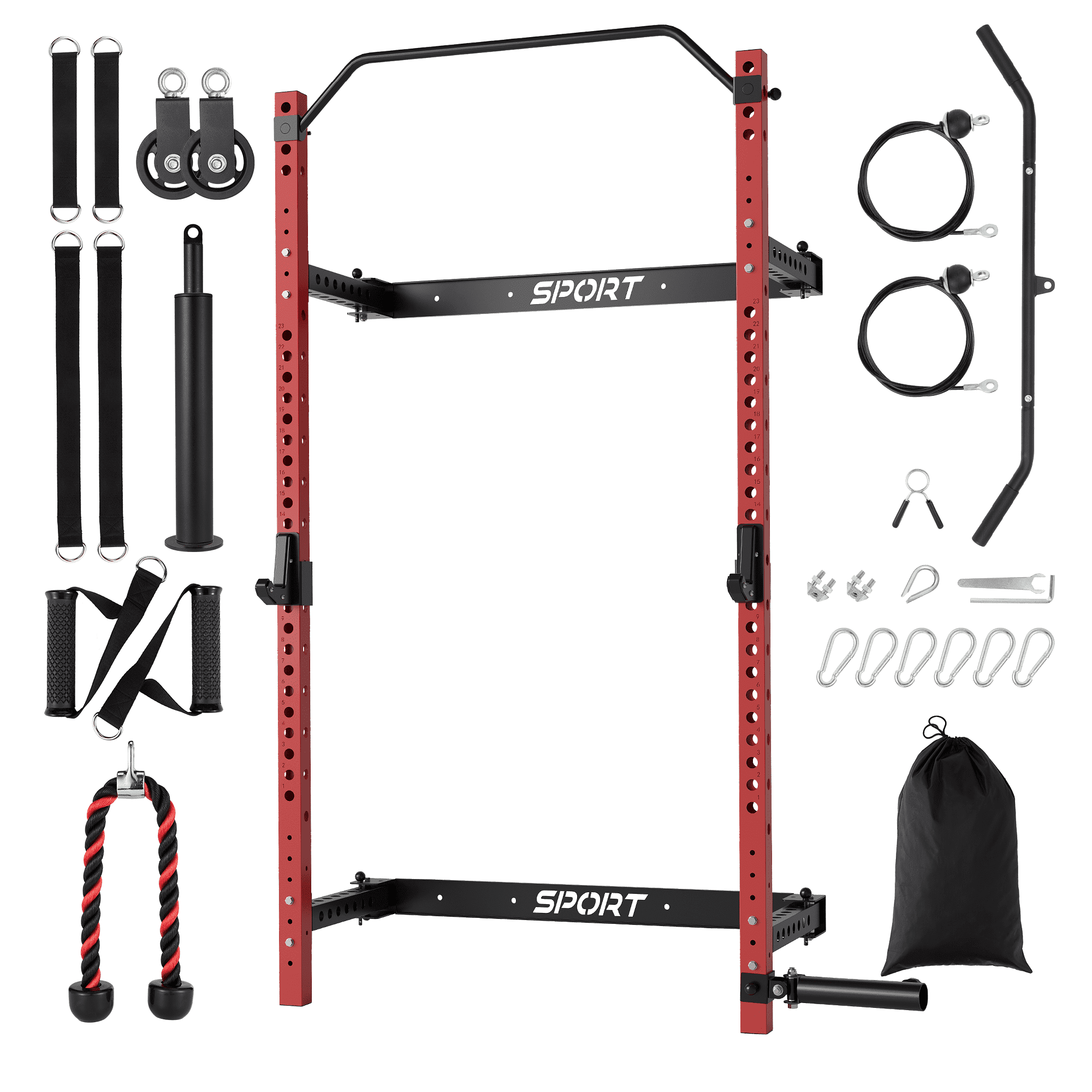 Garvee Multi-Functional Squat Rack with Pulley System & Lat Pulldown ...