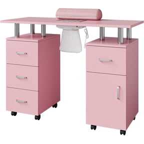 Manicure Table Nail Desk for Nail Tech with Glass Top & Wrist Rest ...