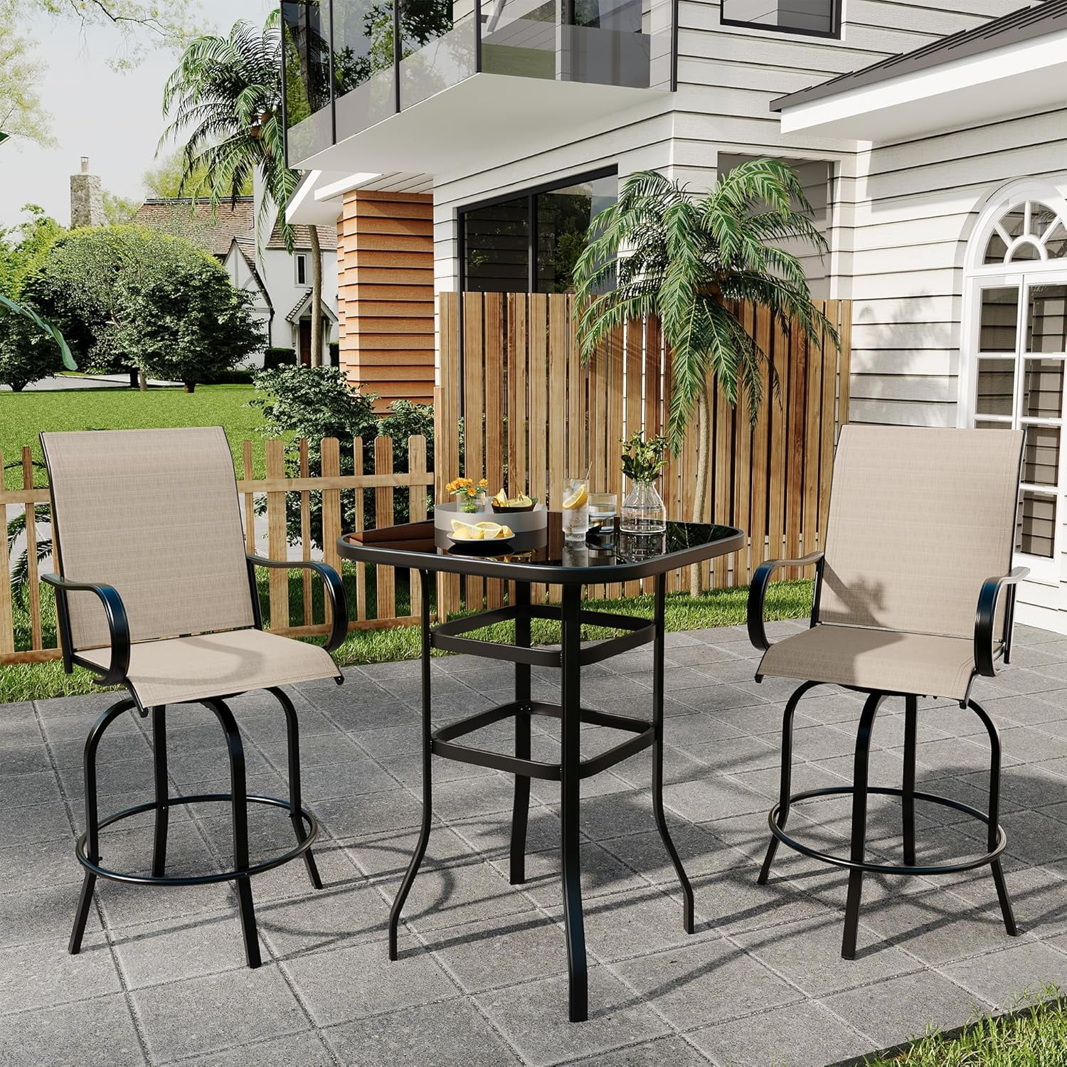 Garvee Outdoor Bar Table with Tempered Glass, Square High-Top Patio ...