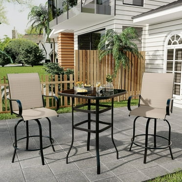 amopacorp Metal Frame Patio Bar Table Tempered Glass, 40.3’’ Height ...