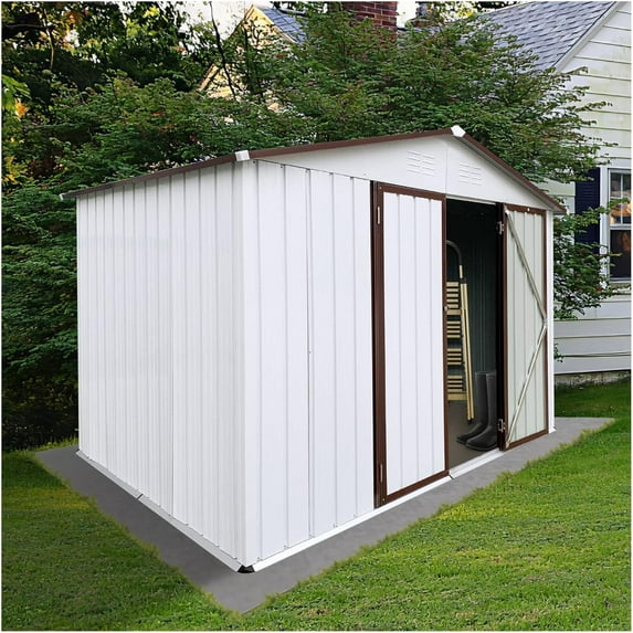 Garvee Outdoor Metal Garden Shed with Lockable Double Door Metal Garden ...