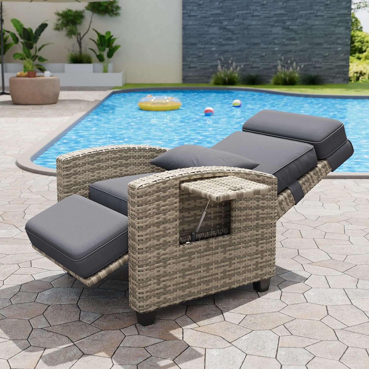 Garvee Outdoor Recliner Chair, Rattan Patio Recliner with Air Pump ...