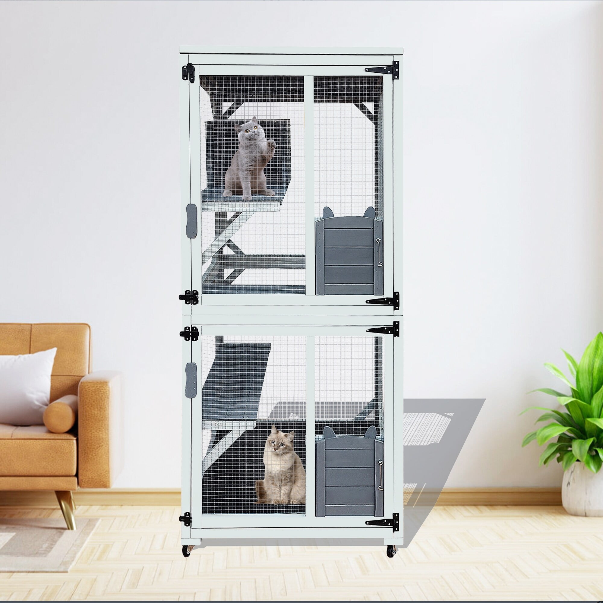 Garvee Outdoor Wooden Cat House Large Catio, Solid Wood Cat Cage ...